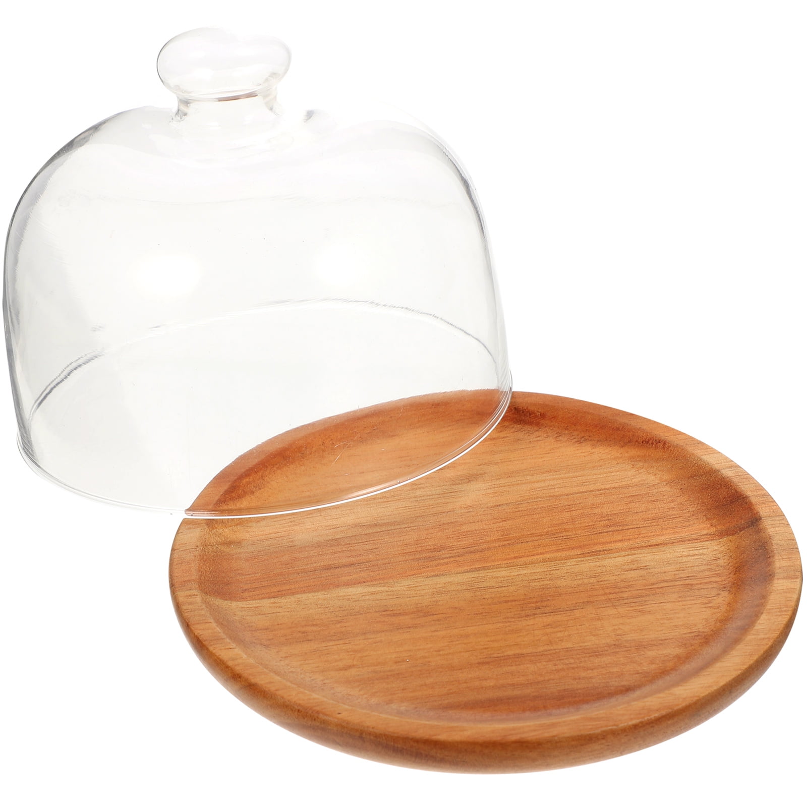 ifundom Wooden Cake Stand with Clear Glass Dome Cover - Elegant ...