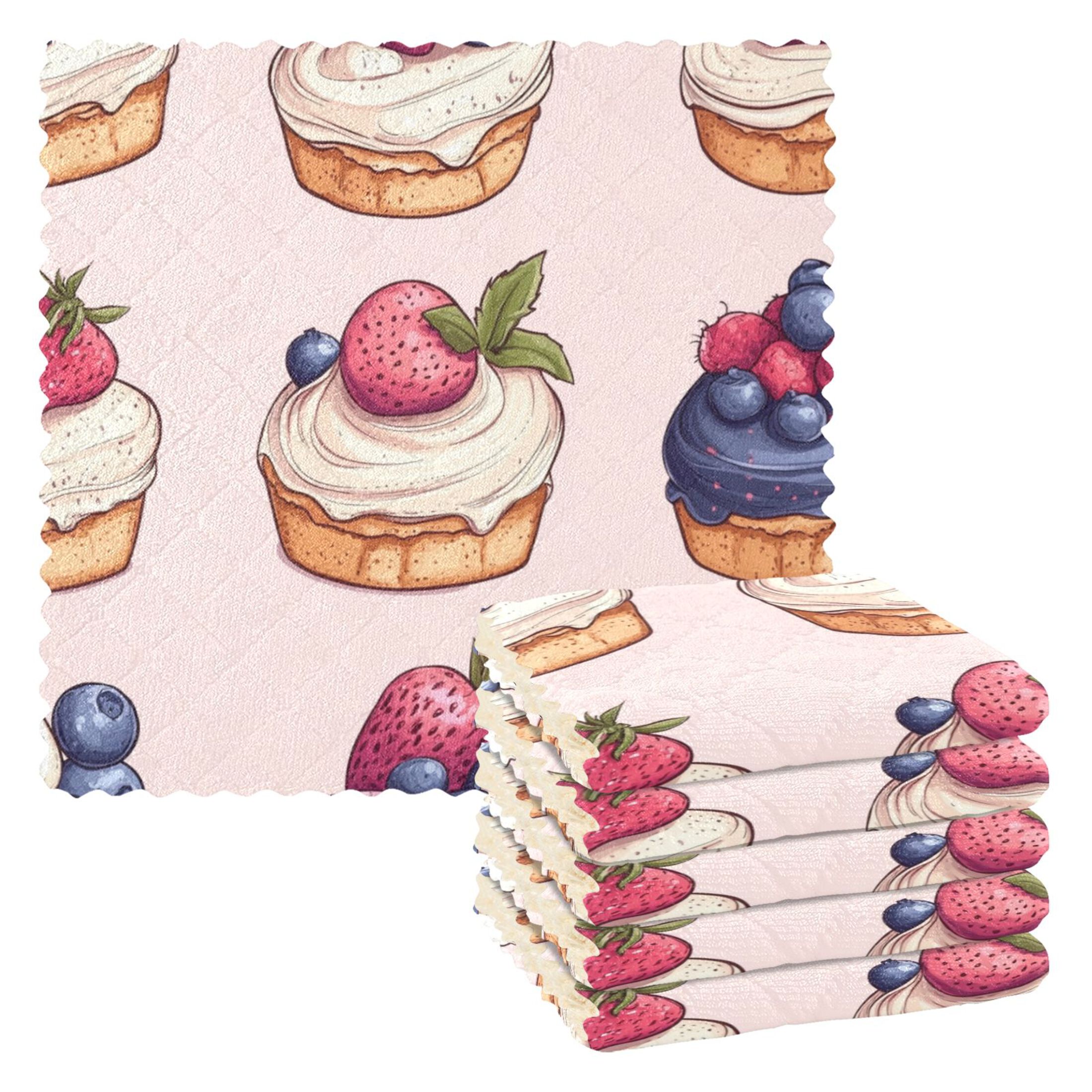 Cake Pattern 6 Pack Kitchen Cleaning Cloths 11'' x 11'', Super ...