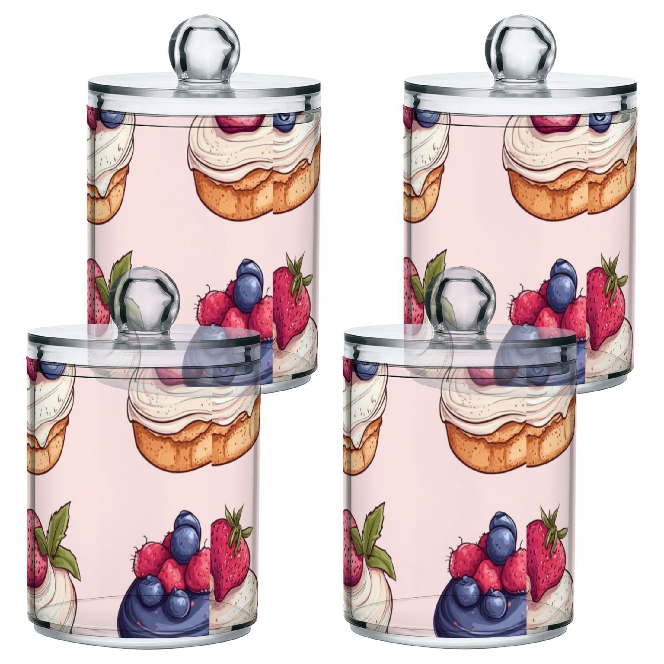 Cake Pattern Bathroom Canisters Set of 4 Translucent Plastic Storage ...