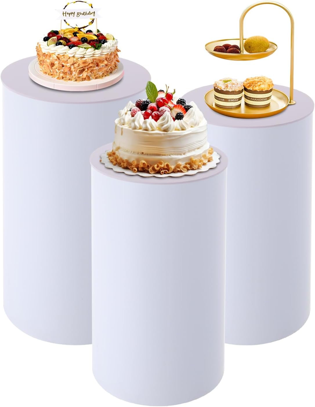 Cake Pedestal Stand Set of 3,White Round Cylinder Pedestal Display ...