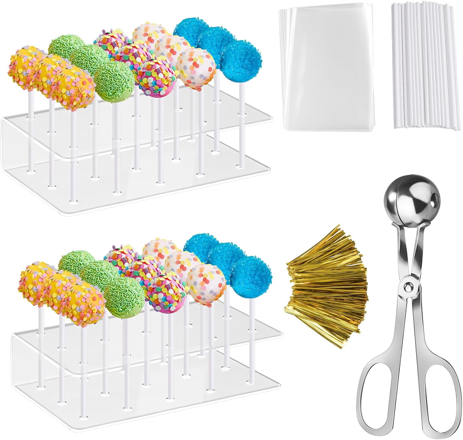 Cake Pop Kit - Includes 1pc Cake Pop Mold, 2pcs Cake Pop Stand, 100pcs ...