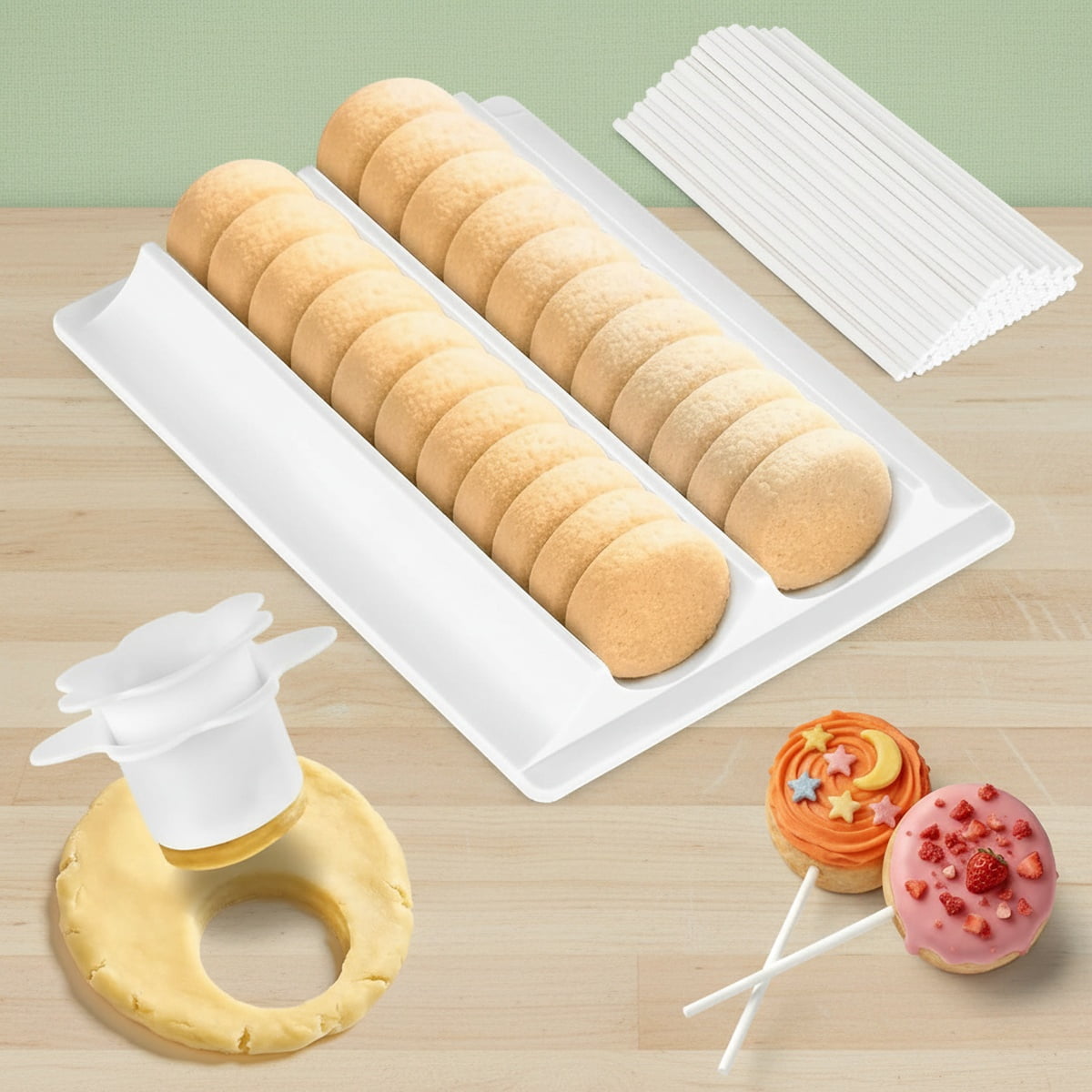 Cake Pop Kit Round Flat Mold Cutter and Pusher with 100 Sticks, Disc ...