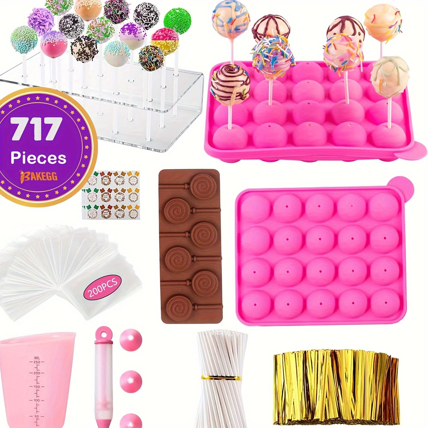 Cake Pop Maker Kit With 3 Silicone Mold Sets With 2 Tier Stand ...