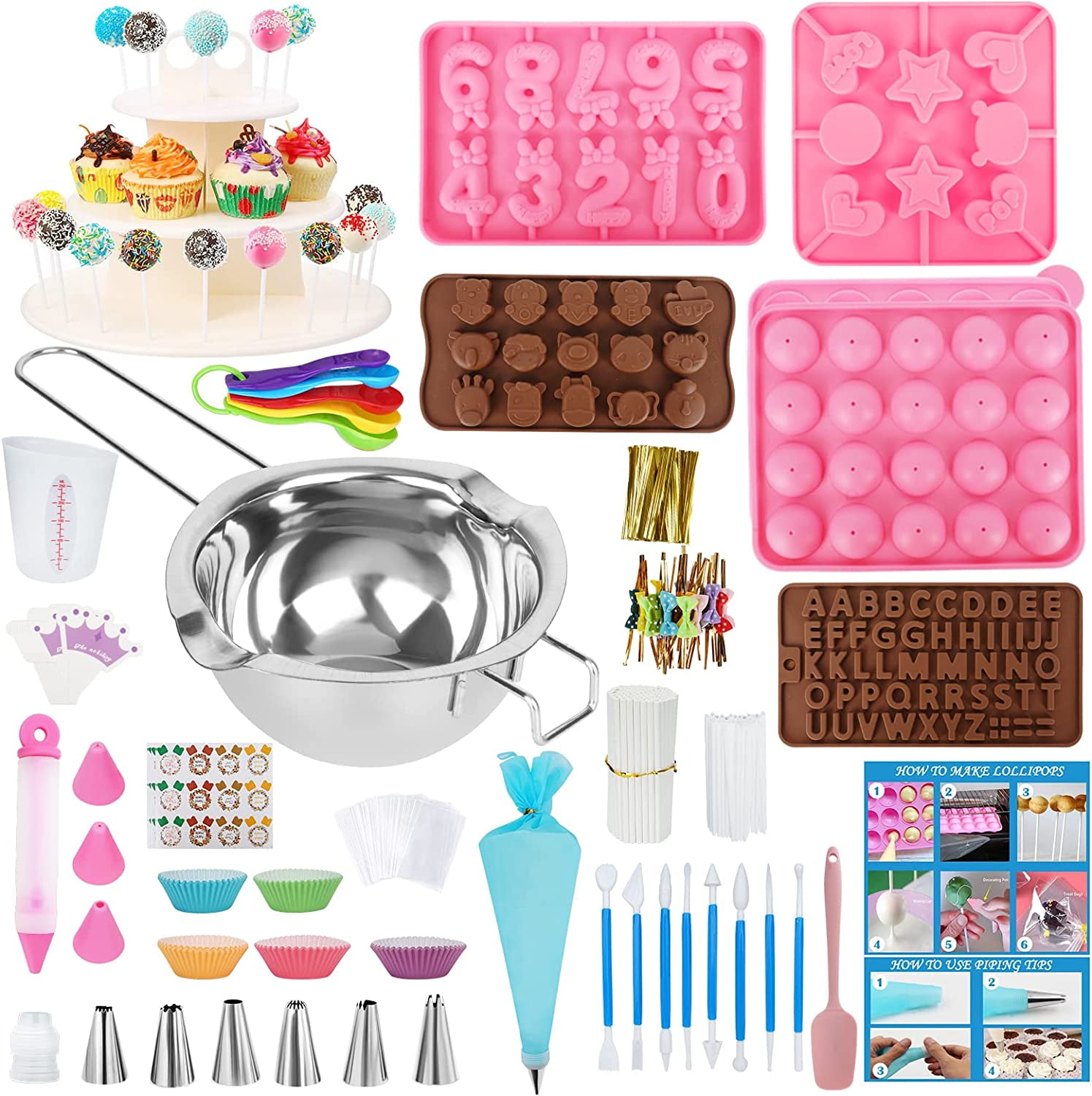 Cake Pop Maker Kit 618Pcs with 5 Silicone Mold Sets - 3 Tier Display ...