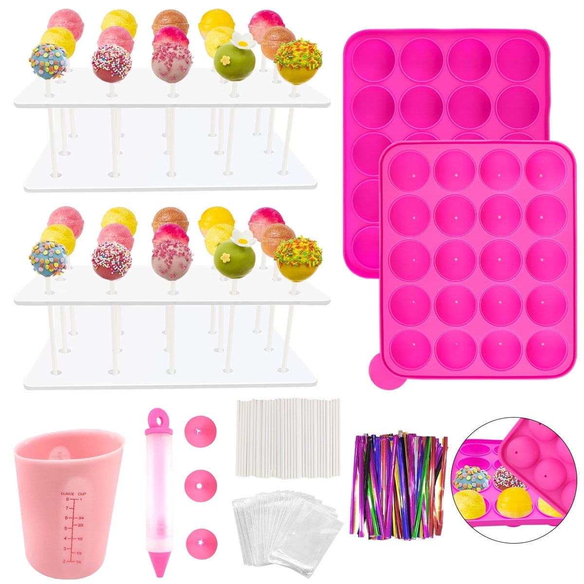 Cake Pop Baking Kit: 2 Stands, Silicone Mold, Cup, Decorating Pen, 100 ...