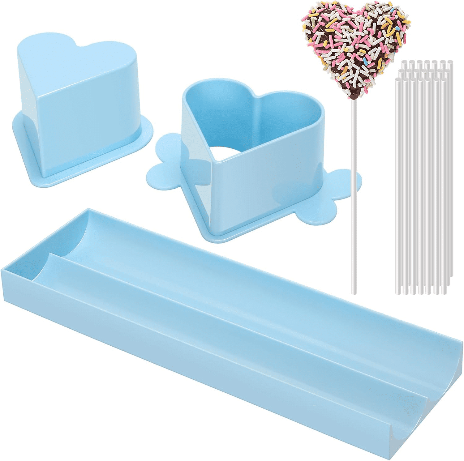 Cake Pop Mold Set with 9 Inch Tray and Sticks, Heart Cake Pop Cutter ...