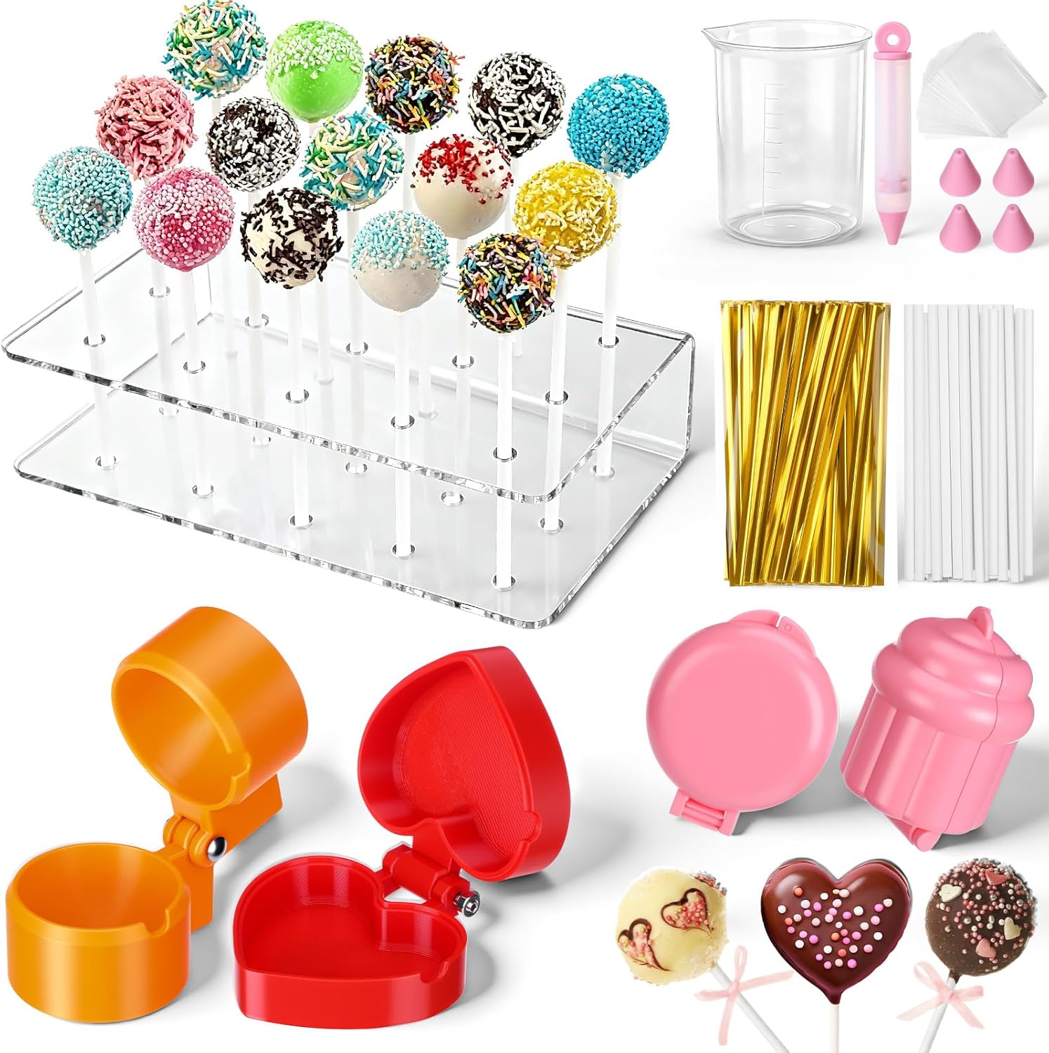 Cake Pop Molds Kit Lollipop Maker with Acrylic Display Stand, 4 Cupcake ...