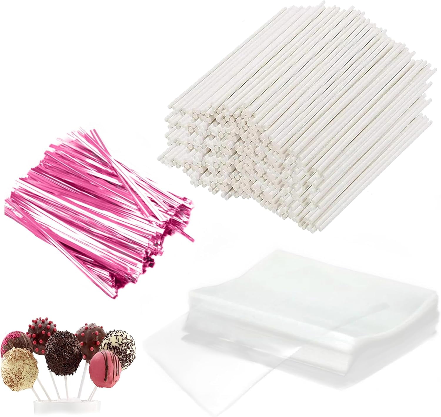 Cake Pop Sticks 6 Inches, Cake Pop Bags (3.9"X4.7"), Pink Metallic ...