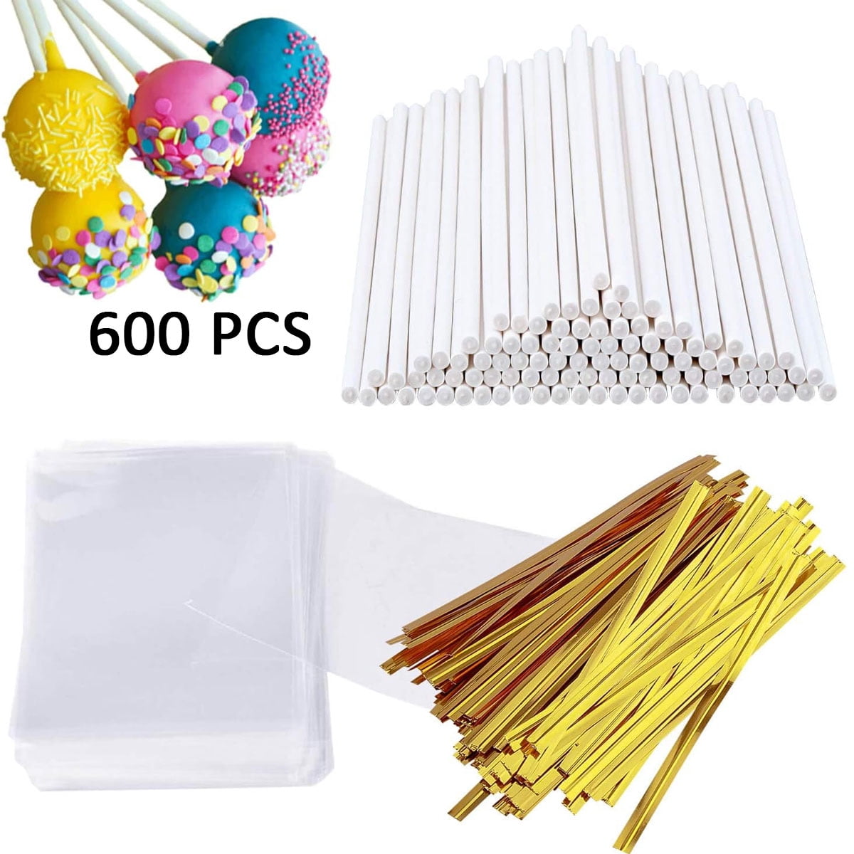 Cake Pop Sticks and Wrappers Kit, Including 100ct 6-inch Paper Lollipop ...