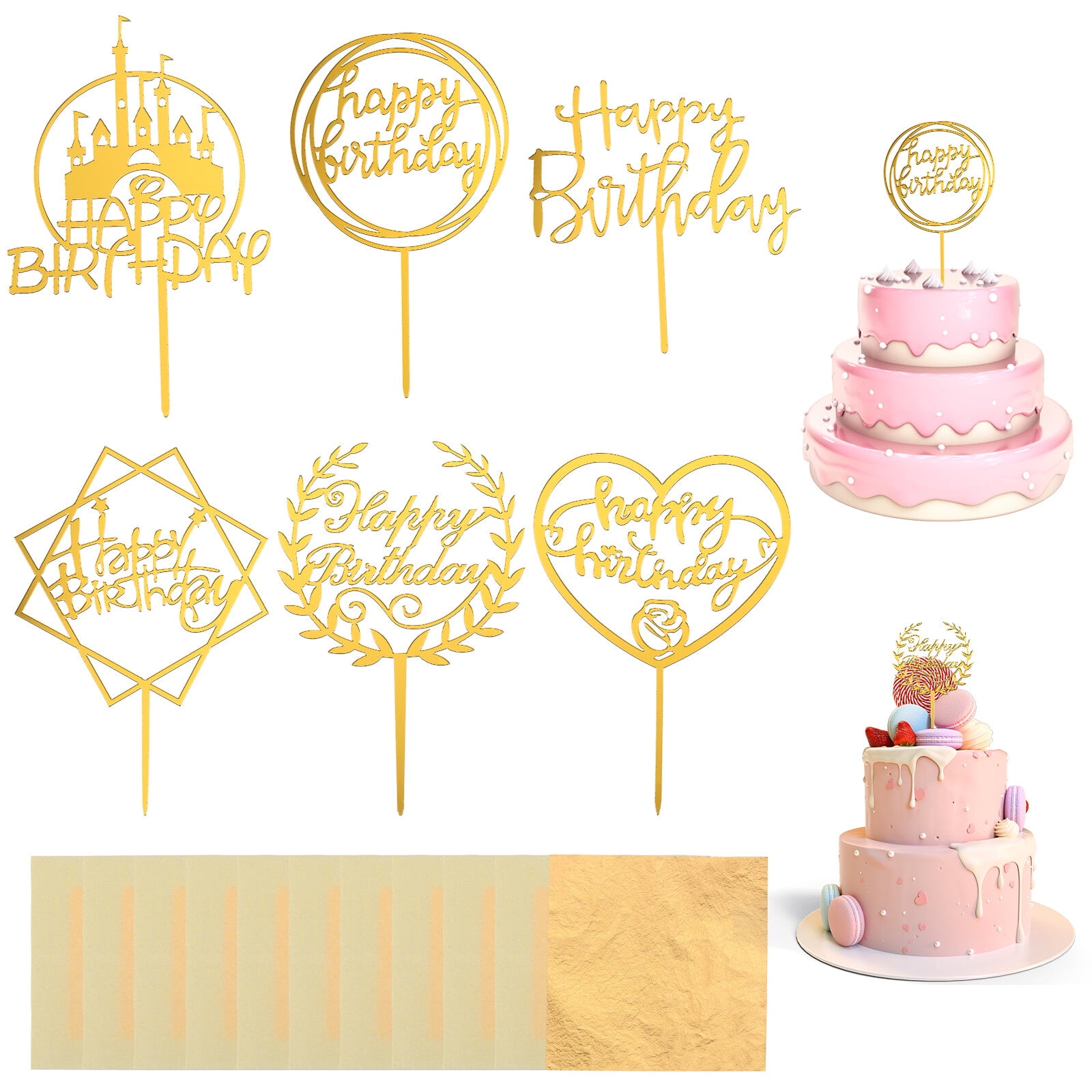 Cake Power Strip Gold Foil Happy Birthday Decorations Birthday Dessert ...