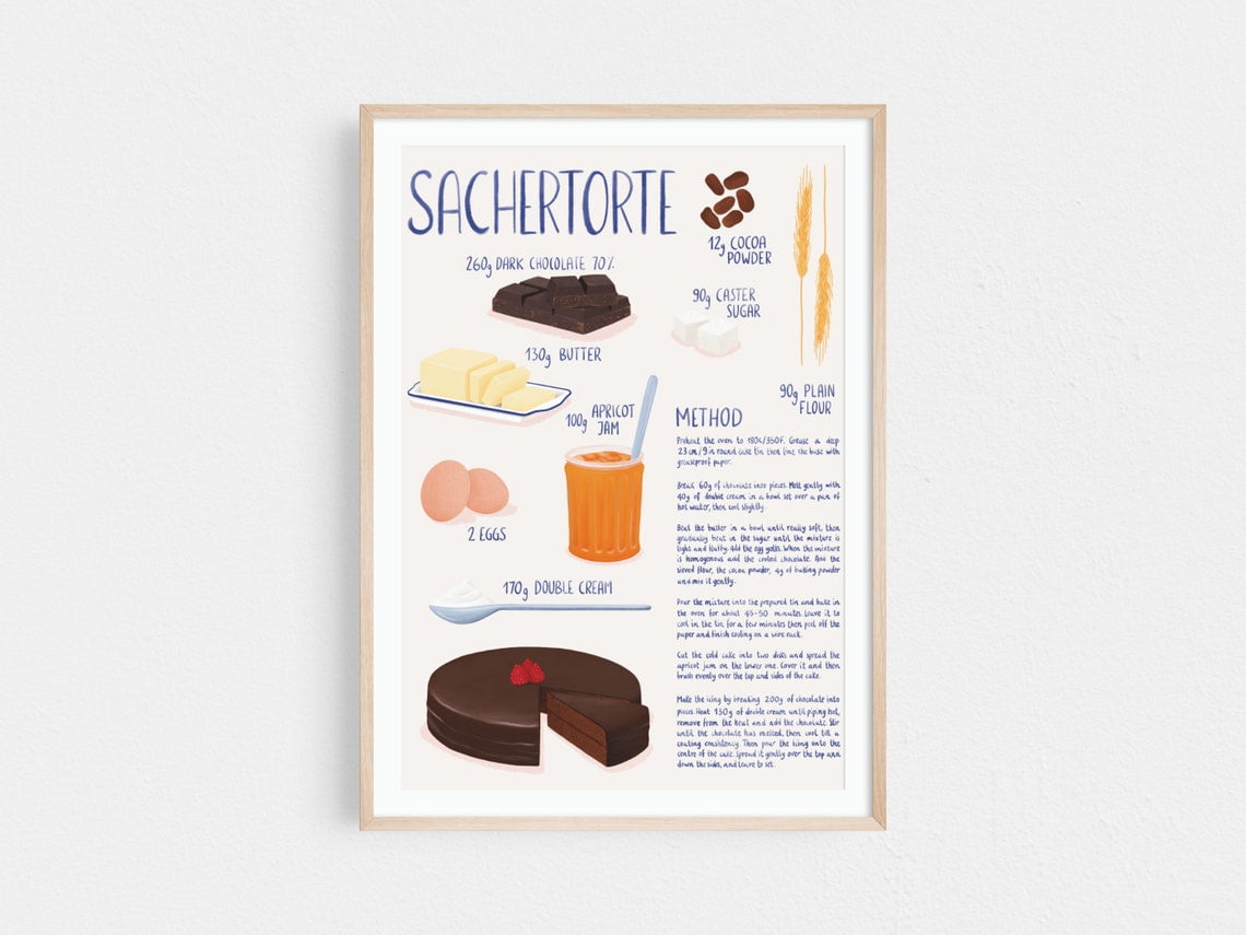 Cake Recipe Poster, Recipe Illustration, Illustrated Recipe, Kitchen ...