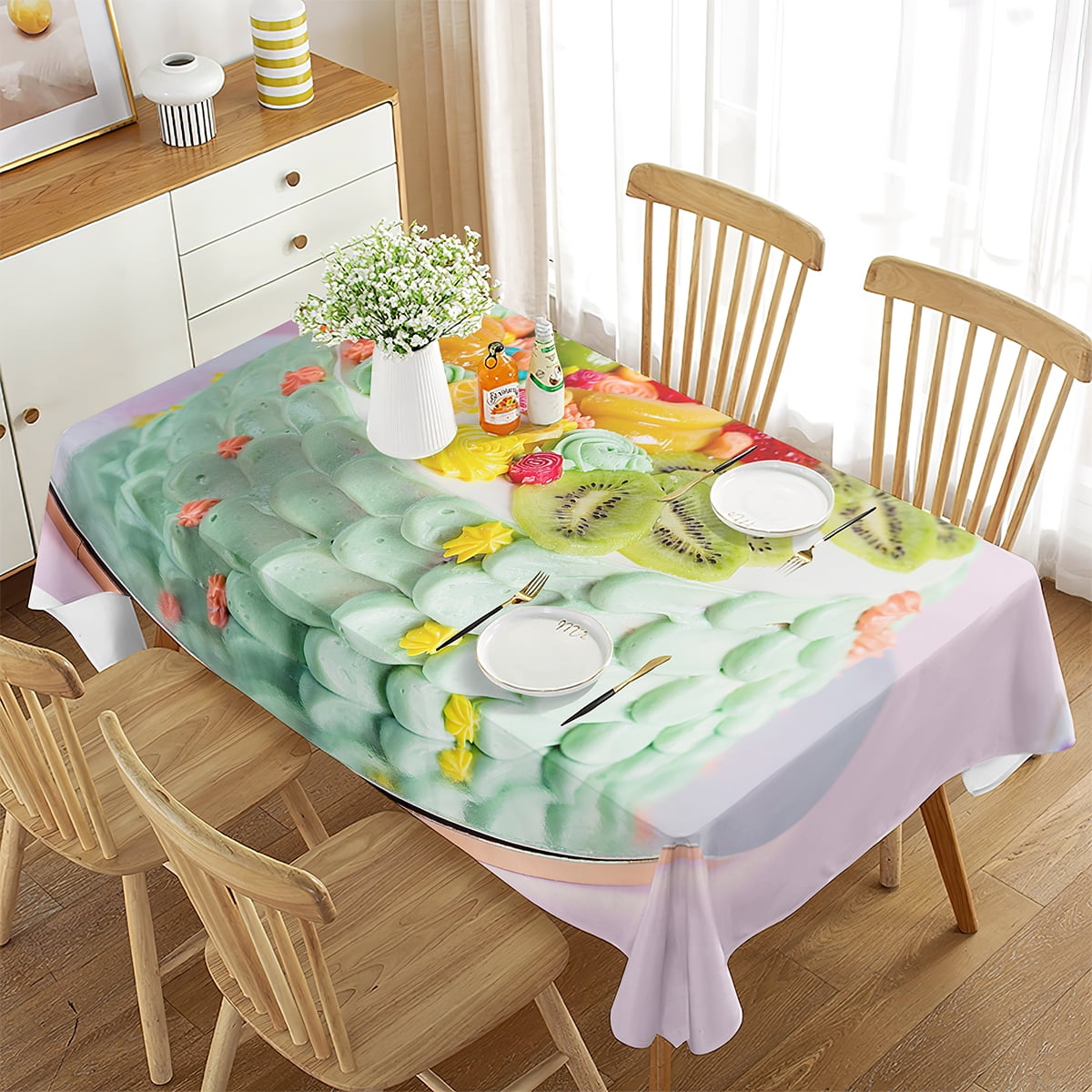 Cake Rectangle Tablecloth Fruit Cream Cake Gourmet Theme Rectangle ...