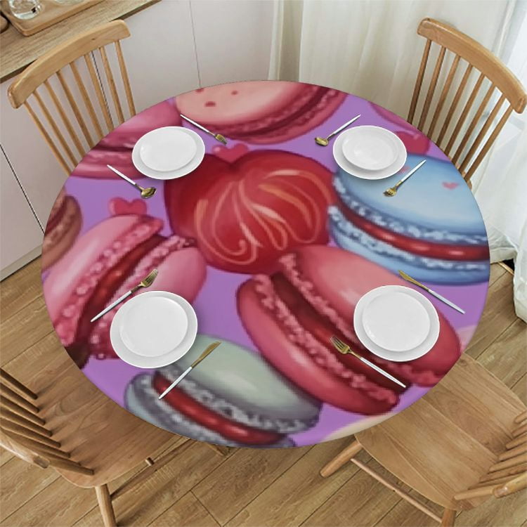 Cake Round Fitted Tablecloth, Pink Round Table Cloth with Elastic Edged ...