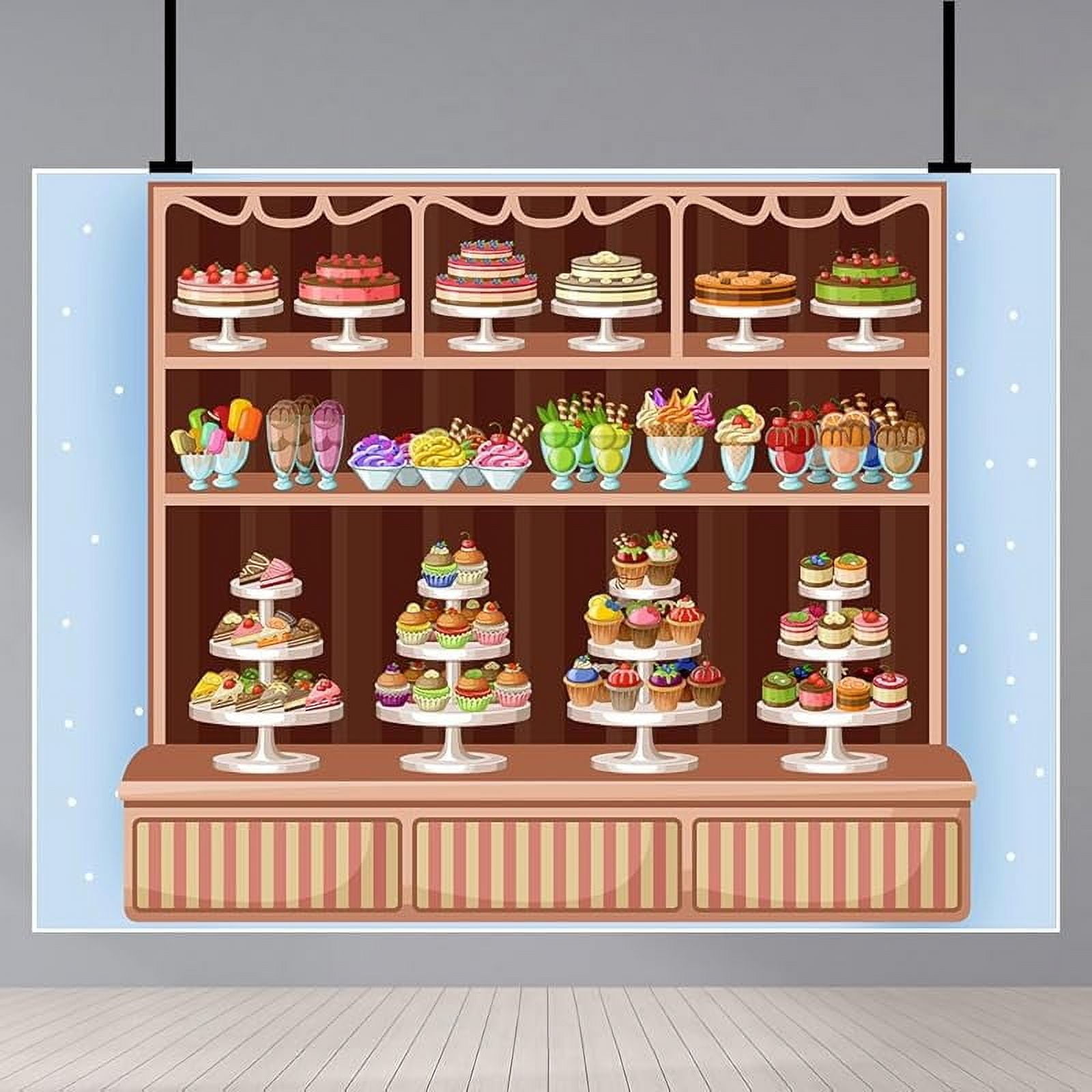 Cake Shop Backdrops Bakery Sweet Cake Bar Shelves Photo Background ...
