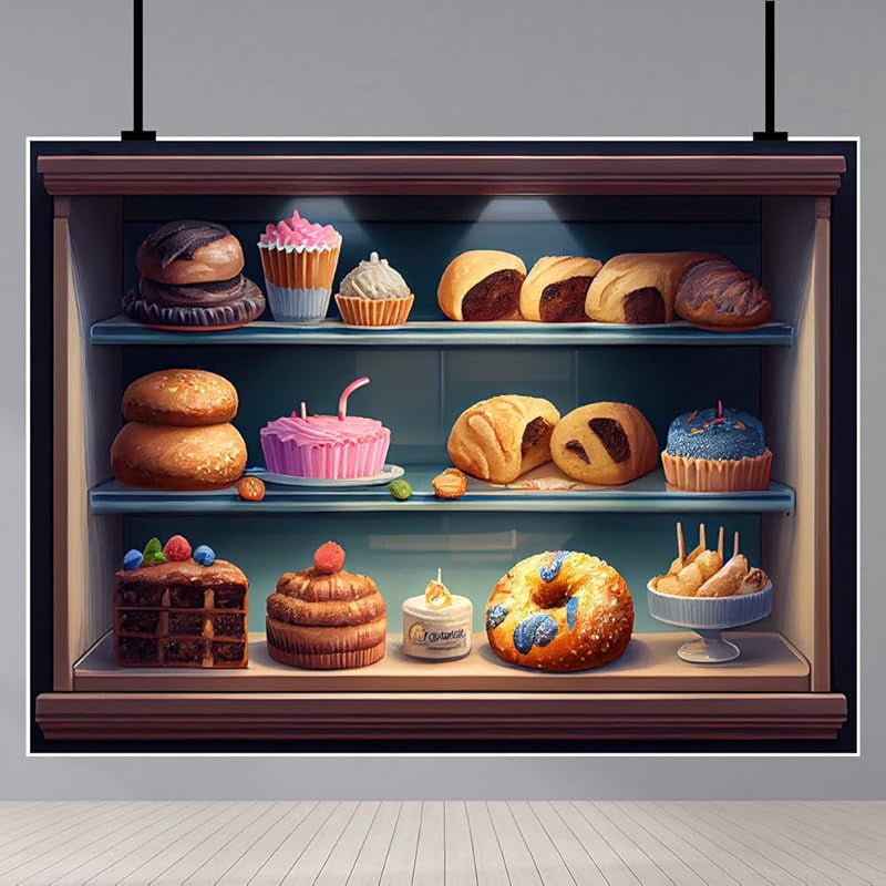 Cake Shop Backdrops Bakery Sweet Cake Bar Shelves Photo Background ...