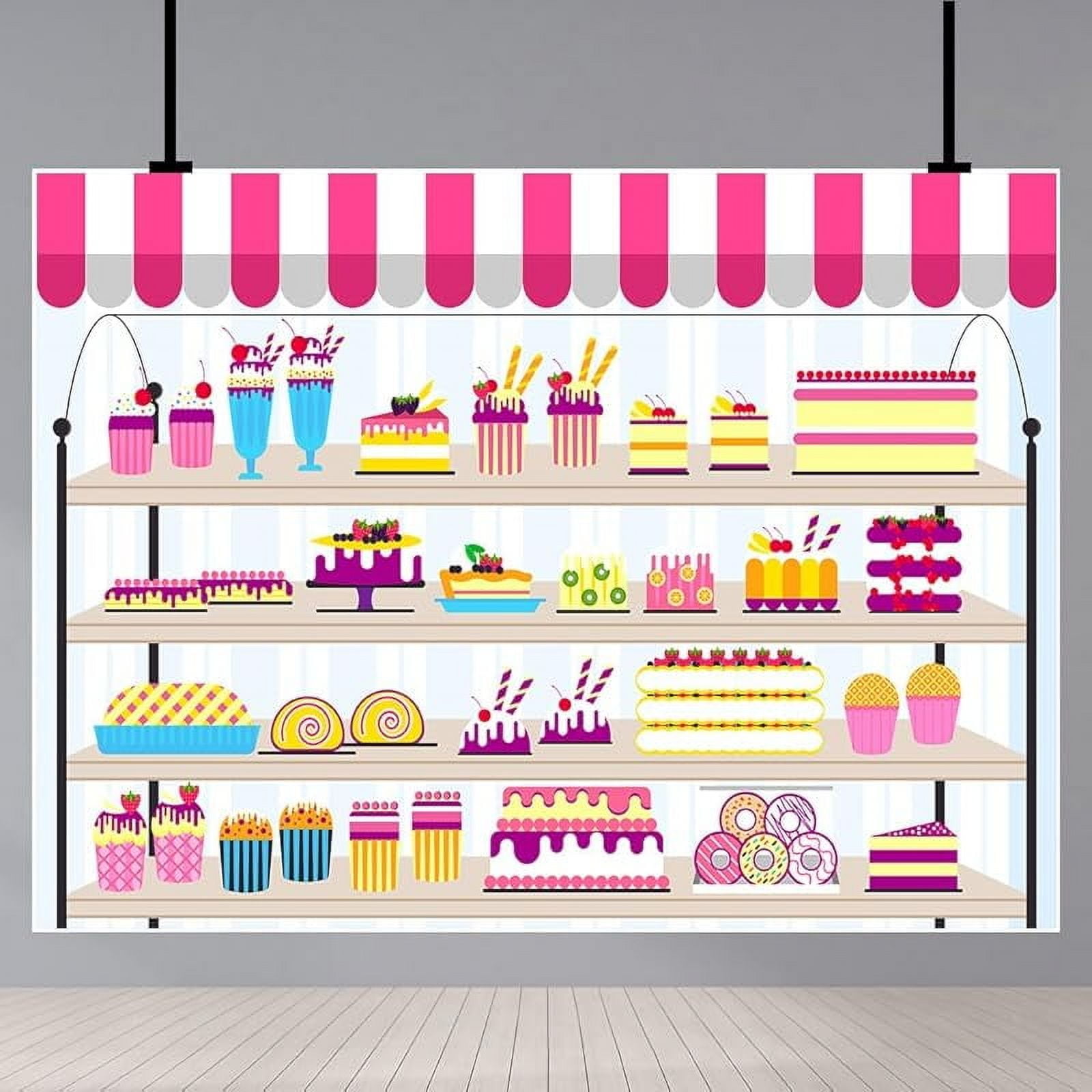 Cake Shop Backdrops Bakery Sweet Cake Bar Shelves Photo Background ...