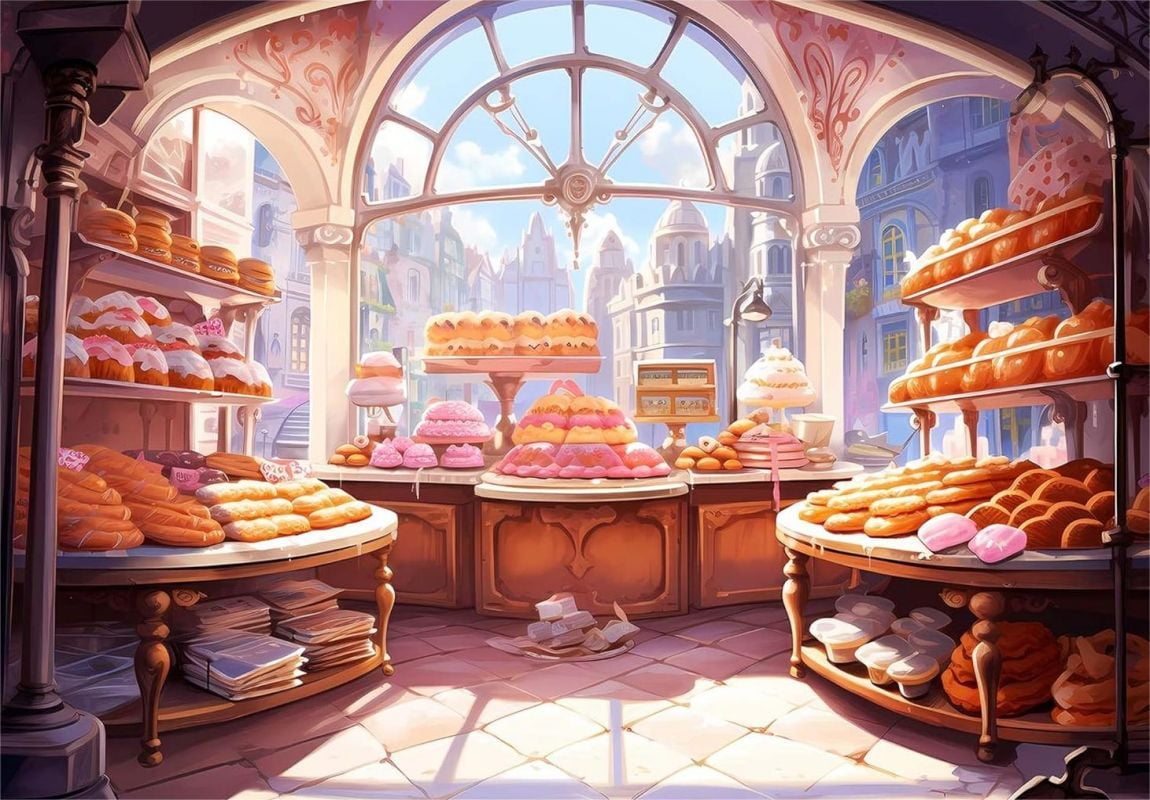 Cake Shop Photography Backdrop Bakery Sweets Bar Shelves Dessert Store ...