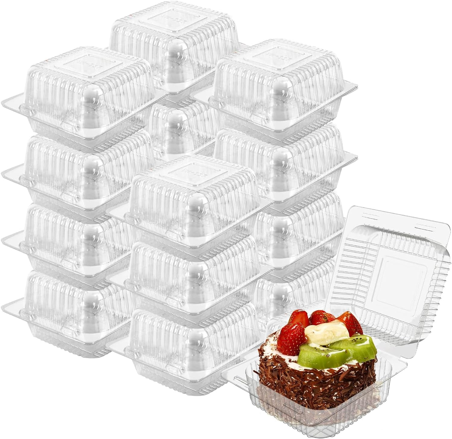 Cake Slice Containers,100PC Square Plastic Hinged Food Container ...