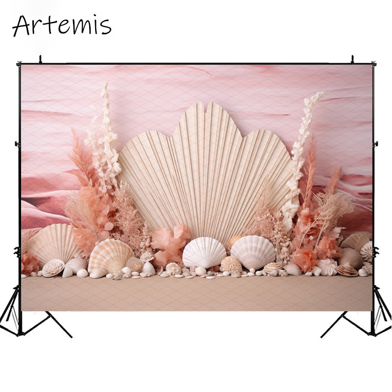Cake Smash Photography Backdrop Pink Beach Star Shells Sea Baby Shower ...