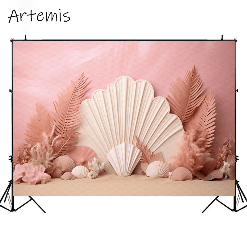 Cake Smash Photography Backdrop Pink Beach Star Shells Sea Baby Shower ...