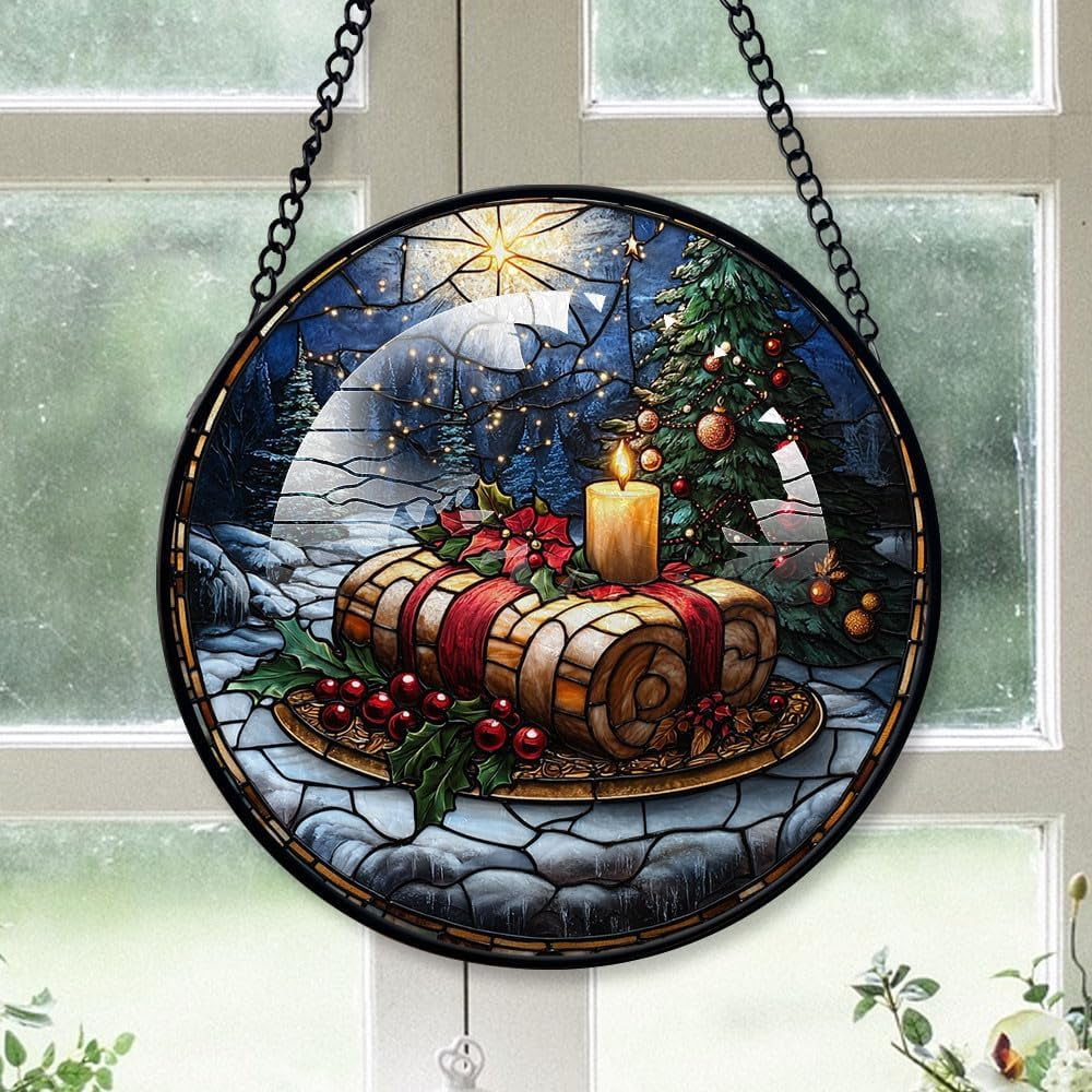 Cake Stained Glass Suncatcher Ornament, Cake Christmas, Cake Stained ...