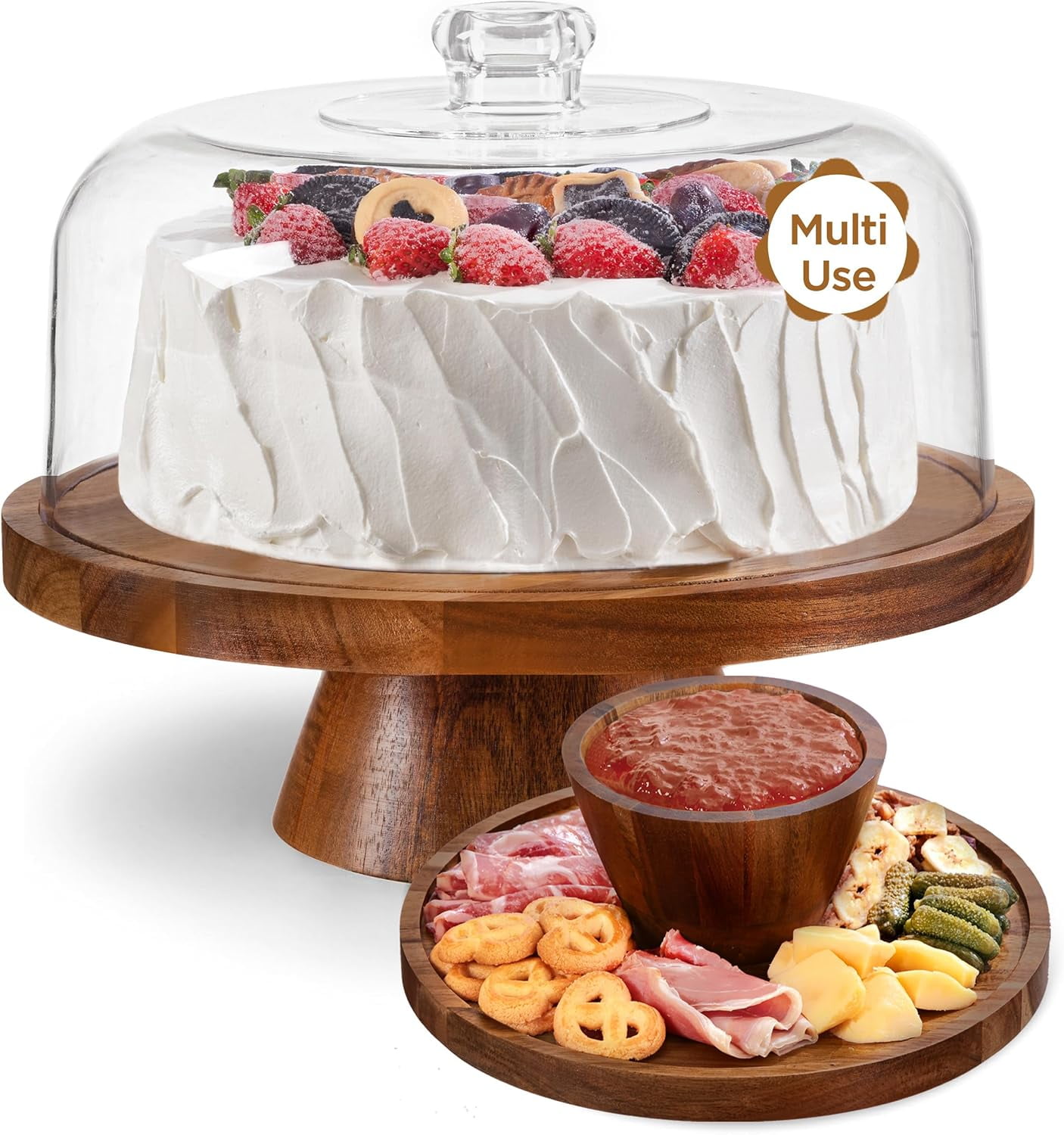 Cake Stand with Acrylic Dome Cover (12.2"), Multifunctional Serving ...