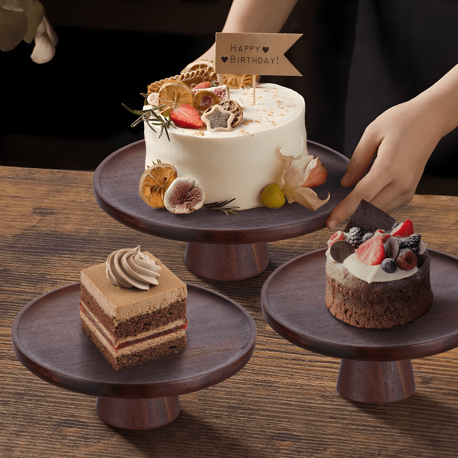 Cake Stand with Acrylic Dome Round Cake Holder Multi-Function Lid 2-in ...