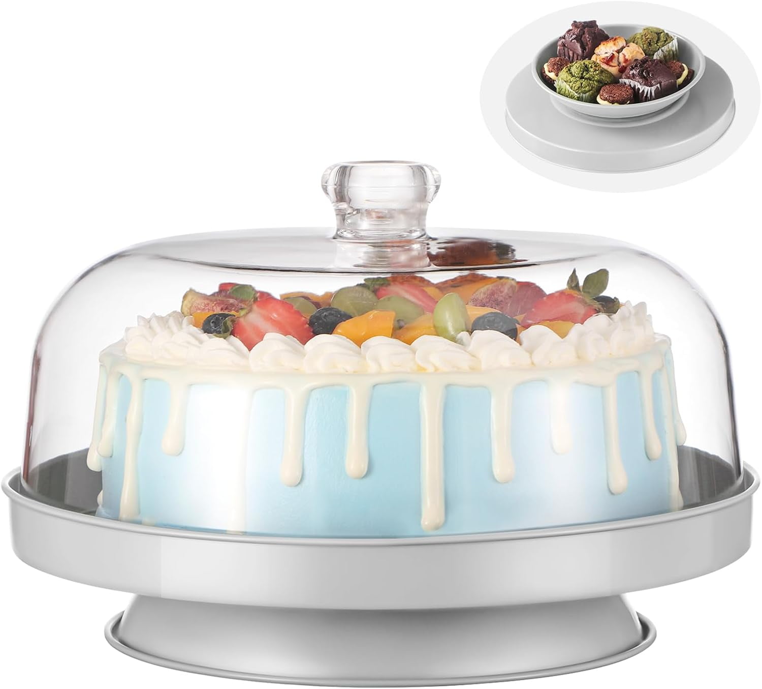 Cake Stand with Dome，2-in-1 Cake Holder with Lid，Metal Dessert Stand ...