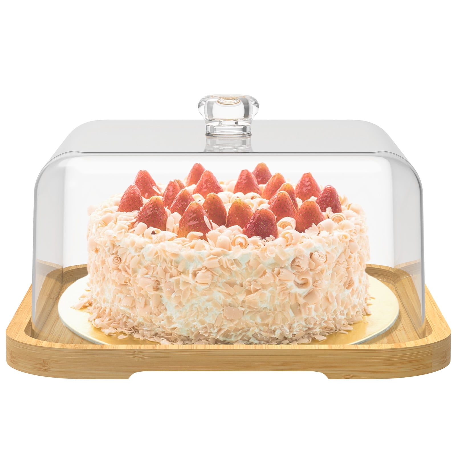 Cake Stand with Dome Lid - 12" Non-Slip Acacia Wood Cake Stand with ...