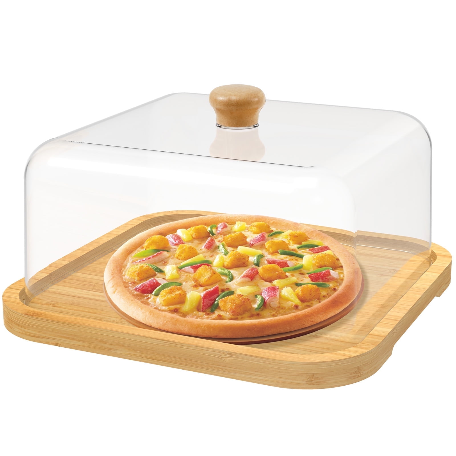 Cake Stand with Dome Lid - 12" Non-Slip Acacia Wood Cake Stand with ...