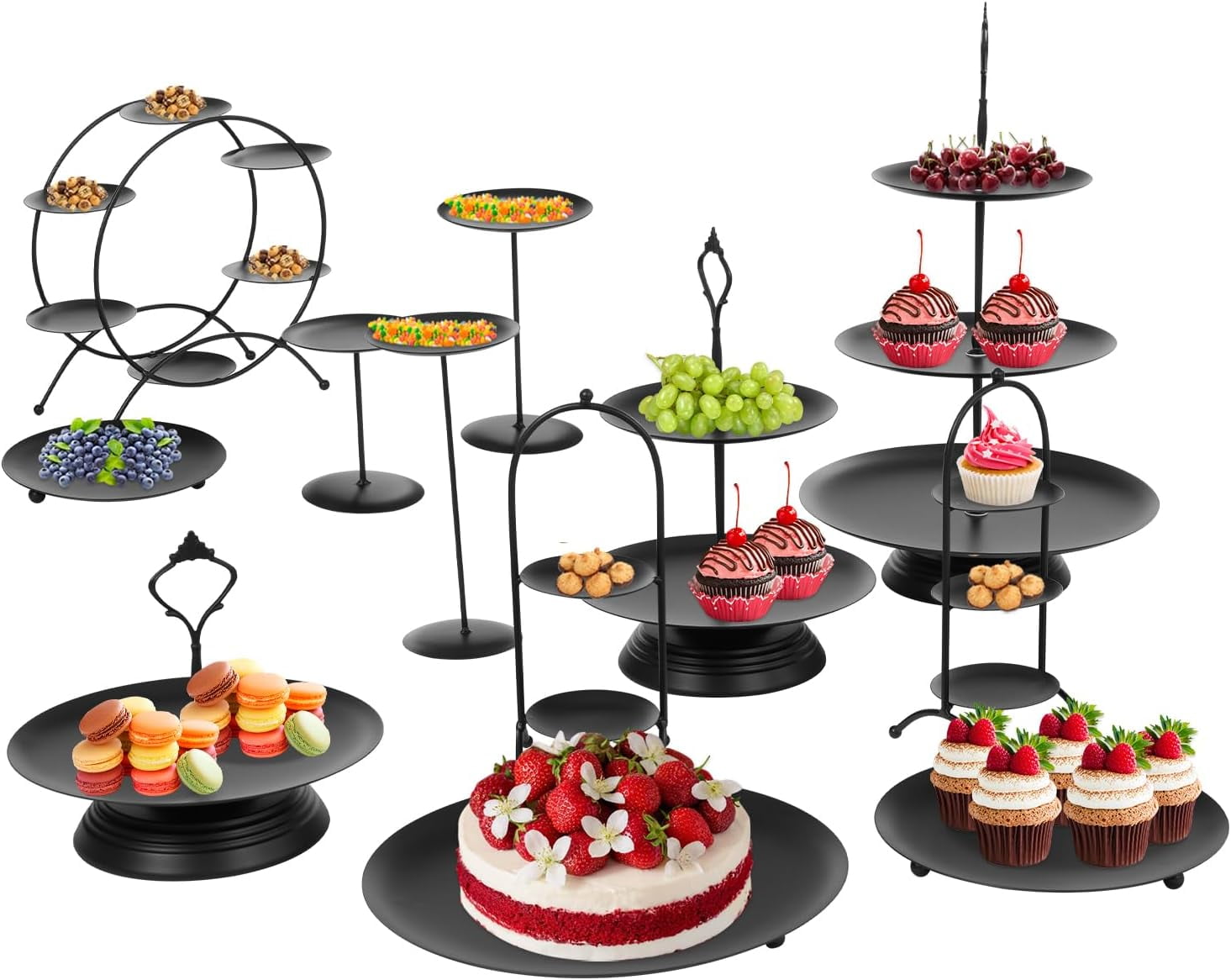 Cake Stand Set with 12 Different Sizes, Round Dessert Display Fruits ...