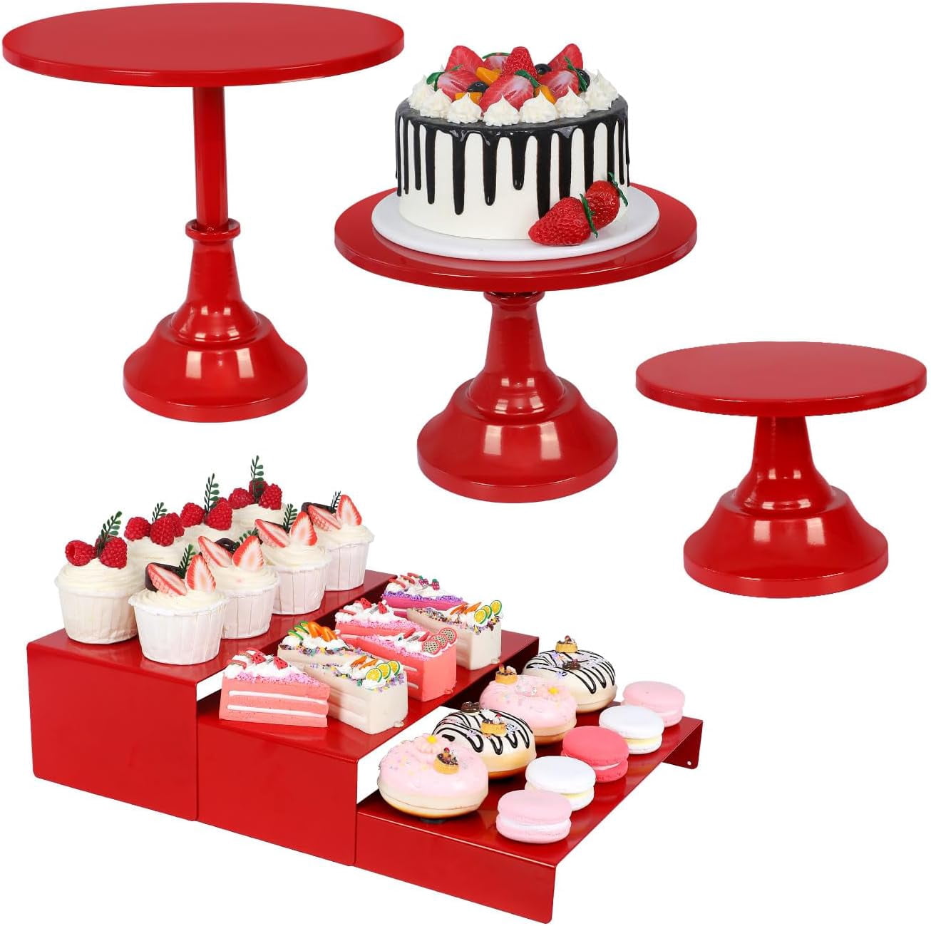 Cake Stand Set, Red Metal Cake Stands for Party, Dessert Table Display ...