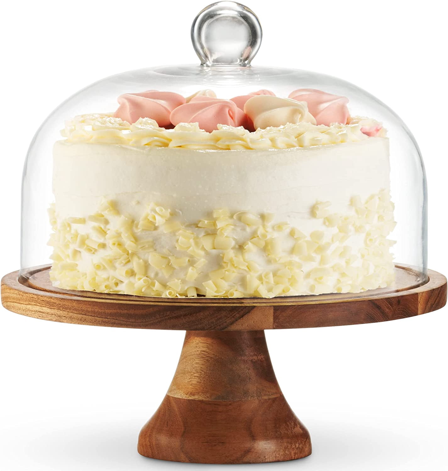 Cake Stand with Dome, 2in1 Wooden Cake Plate Serving Tray with Glass ...