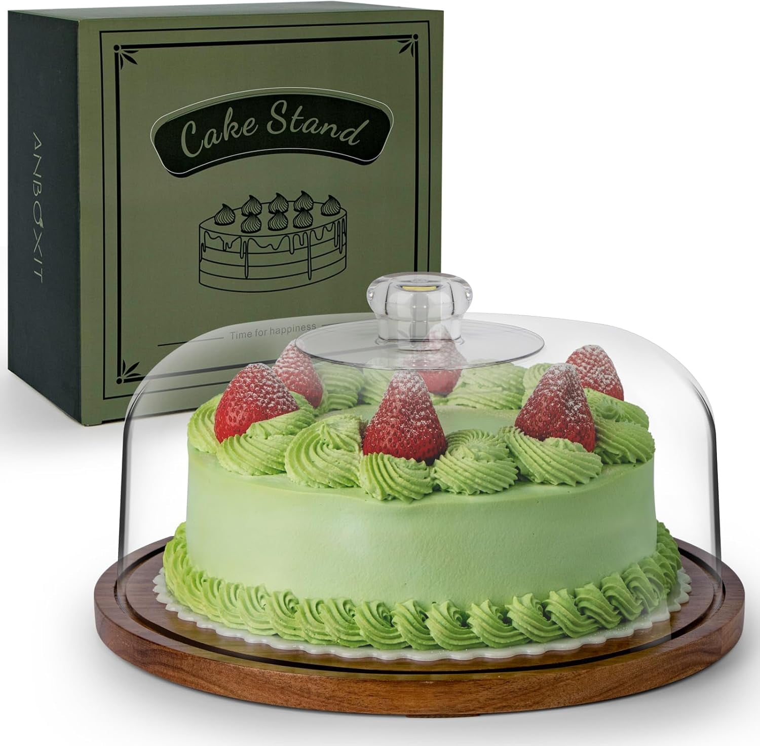 Cake Stand with Dome Lid, Acacia Wood Cake Plate with Cover, Wooden ...