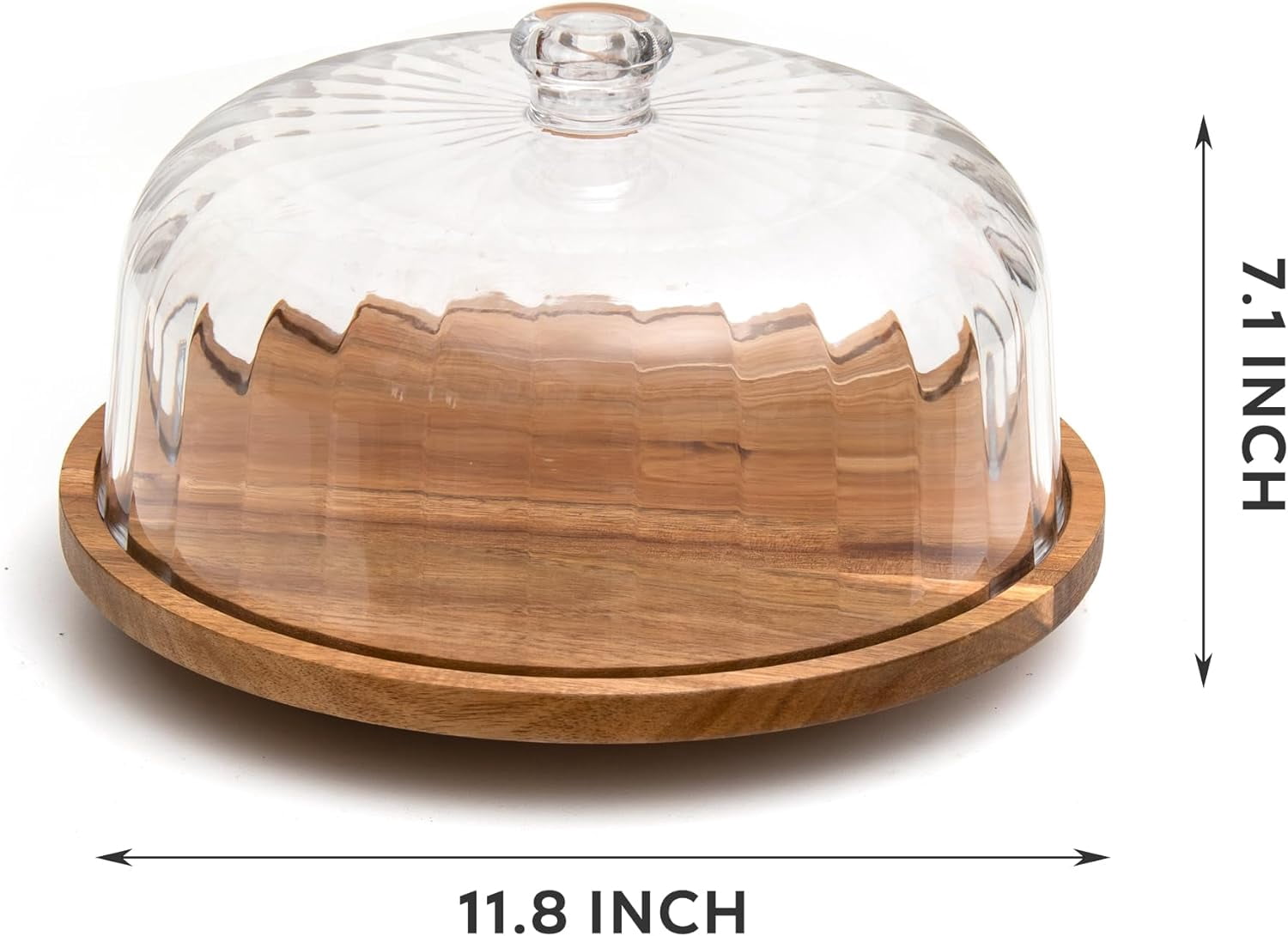 Cake Stand with Lid, Rotating Acacia Wood Lazy Susan with Dome Cover ...