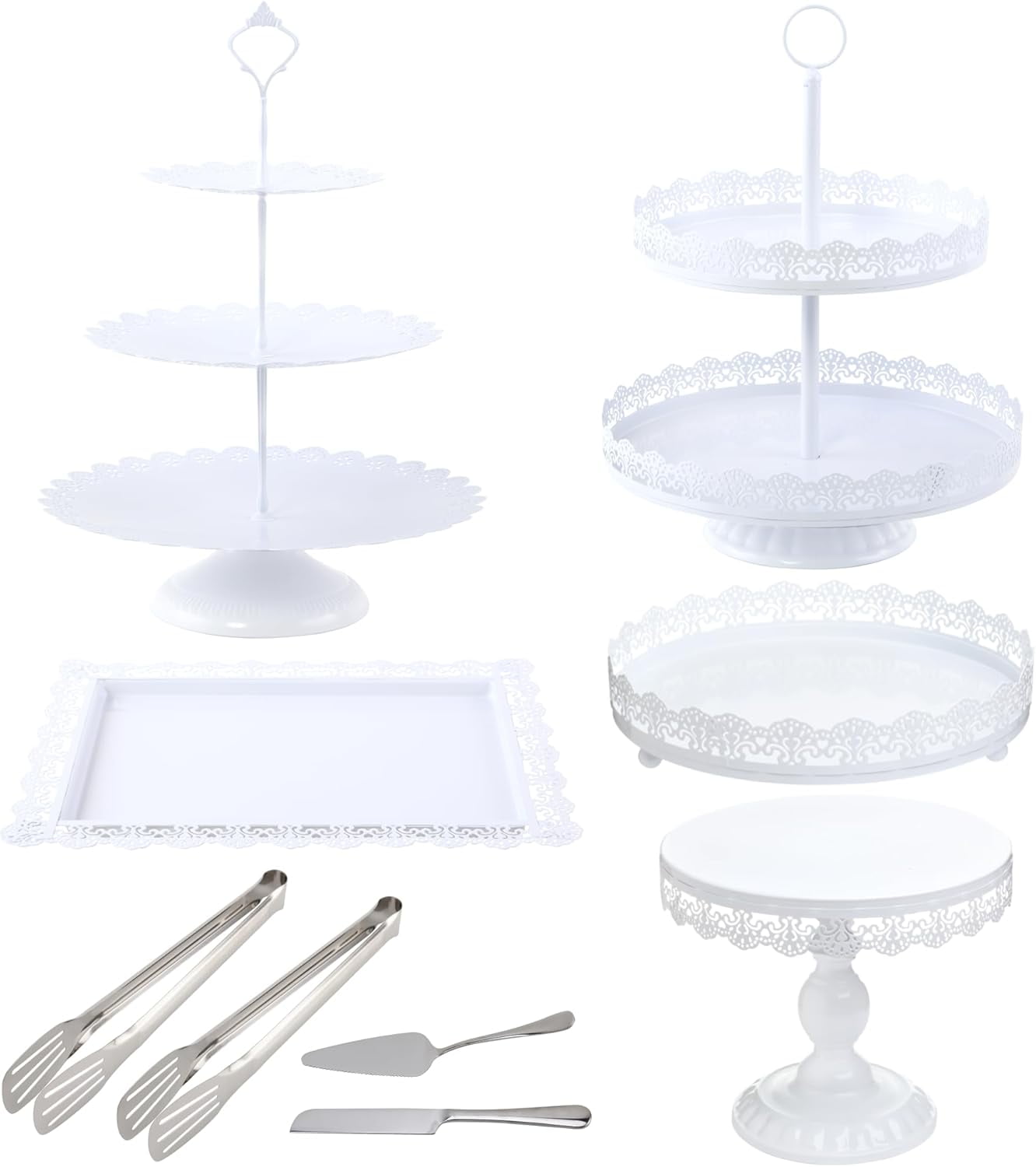Cake Stands Set White Metal Cupcake Holder Dessert Display Plate Decor ...