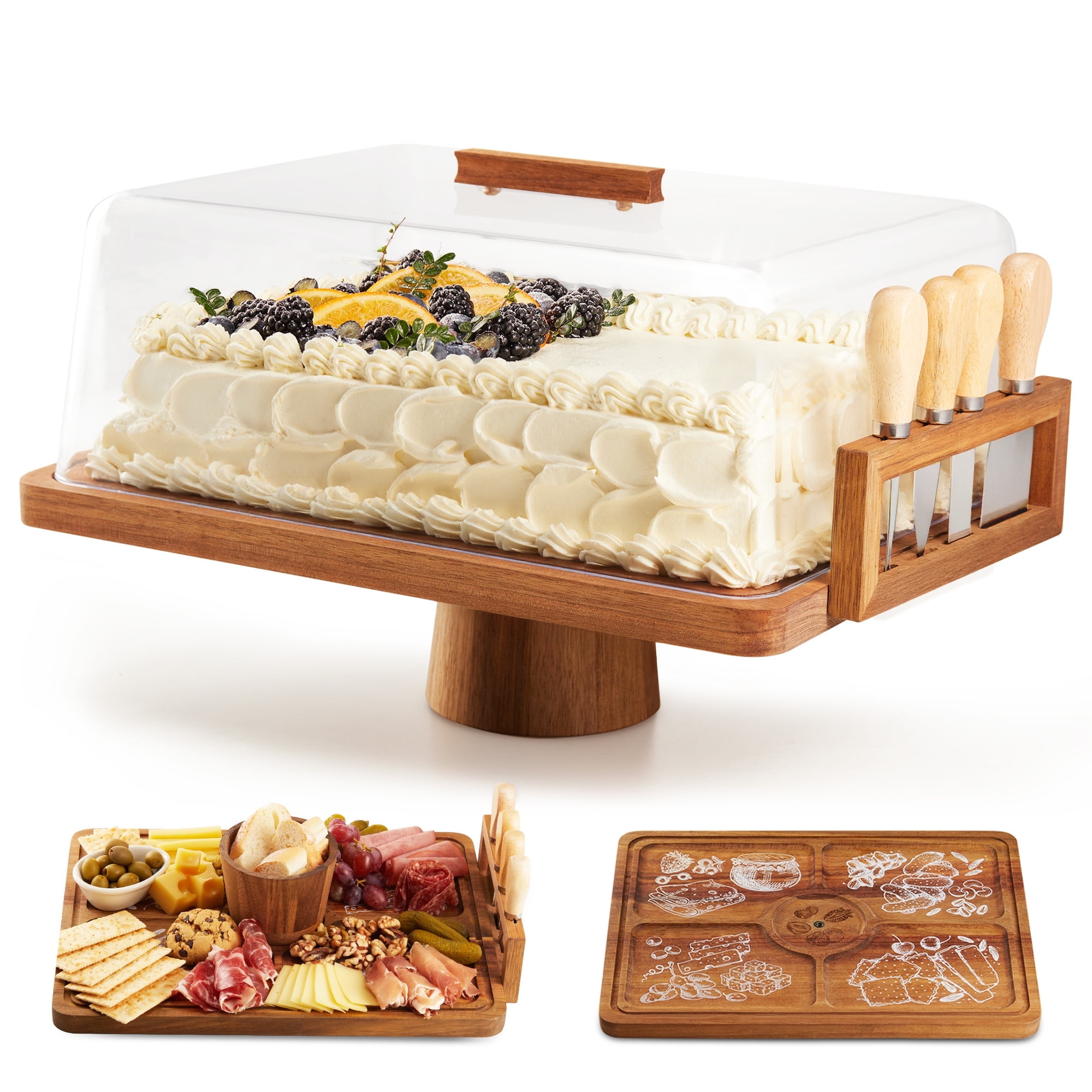 BRONYPRO Cake Stand with Lid,Rectangular Cake Stand with Detachable ...