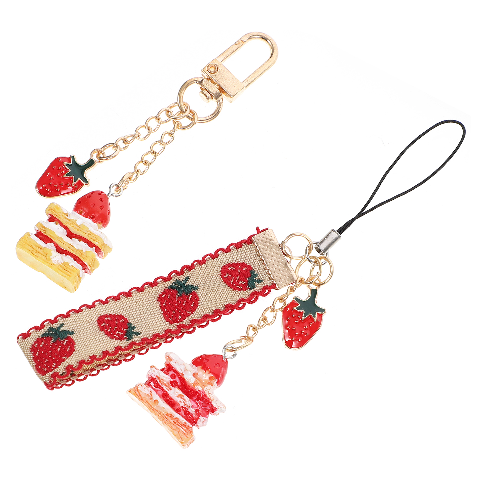 Cake Strawberry Lanyard Wrist Mobile Phone Chain Key Phones Girly Case ...