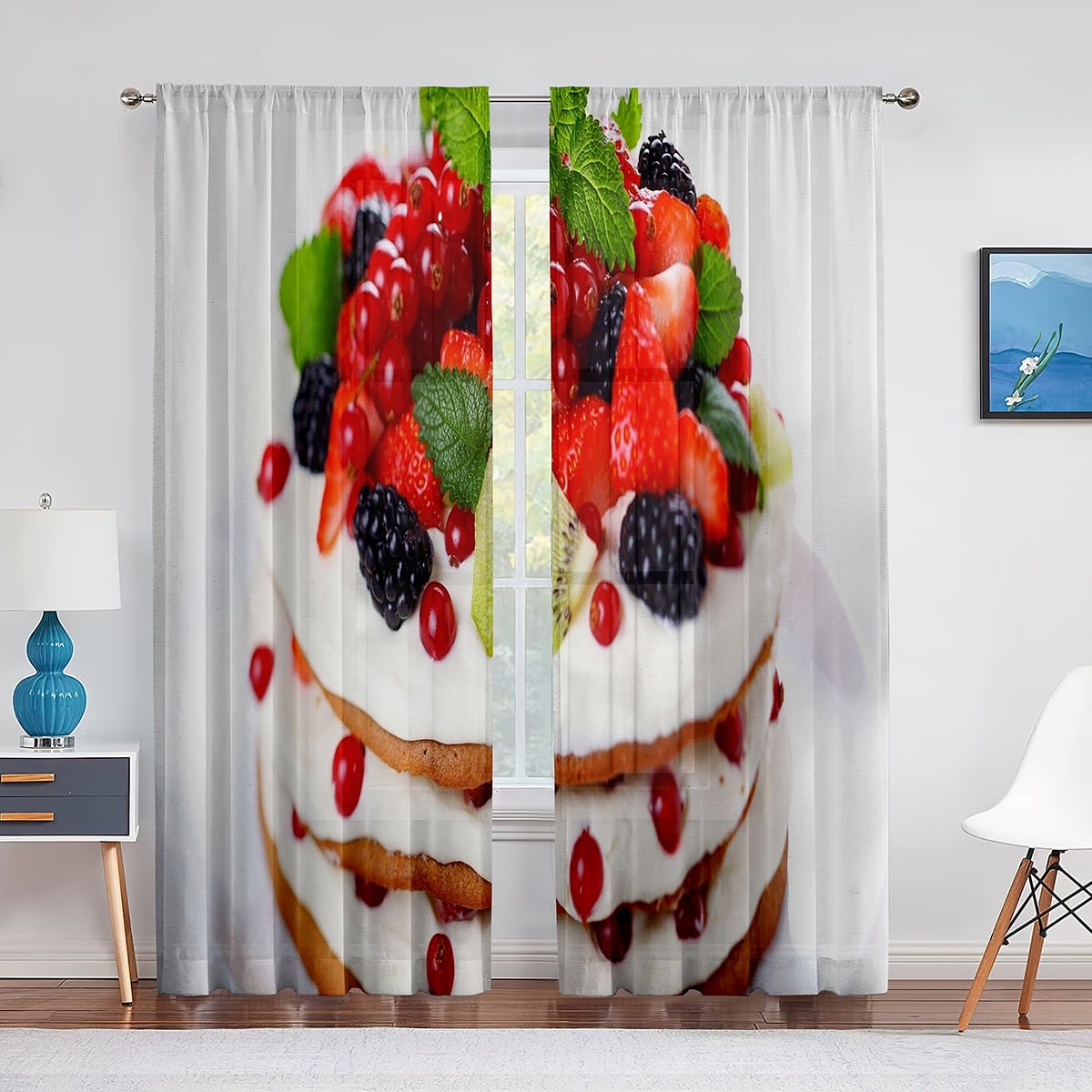 Cake Strawberry Raspberry Fruit Food Tulle Curtains for Living Room ...