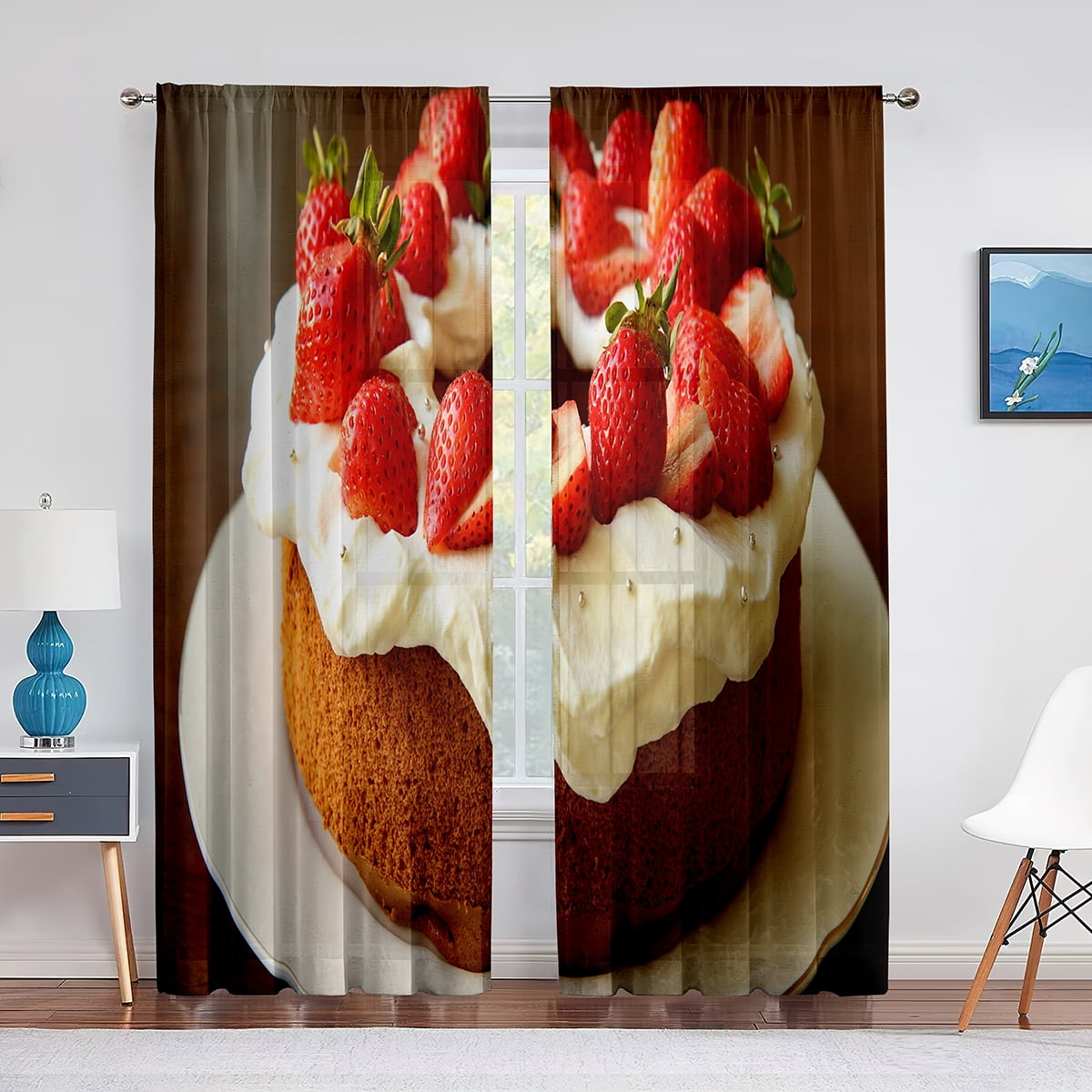 Cake Strawberry Raspberry Fruit Food Tulle Curtains for Living Room ...