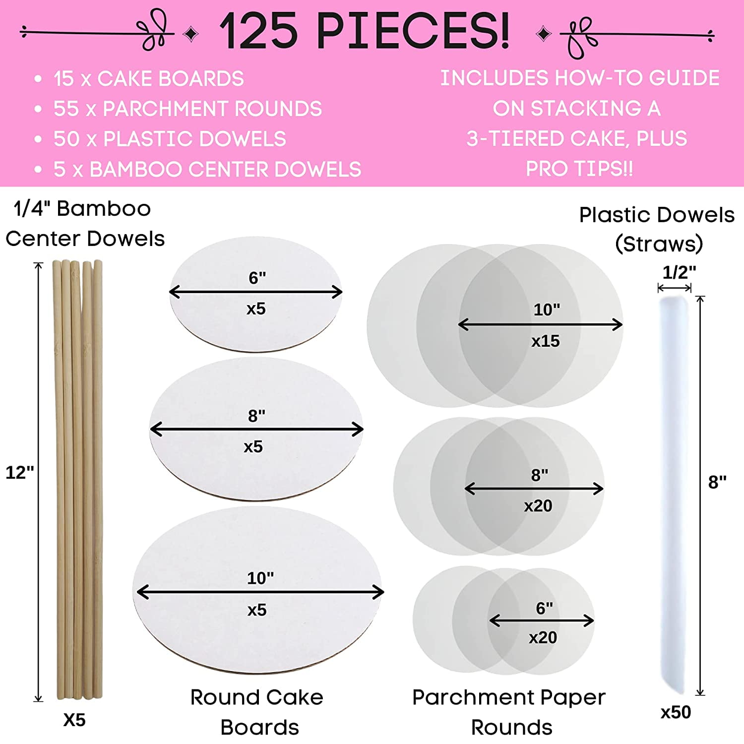 Cake Tier Stacking Kit - 10 Inch, 8 Inch, 6 Inch Cake Boards ...