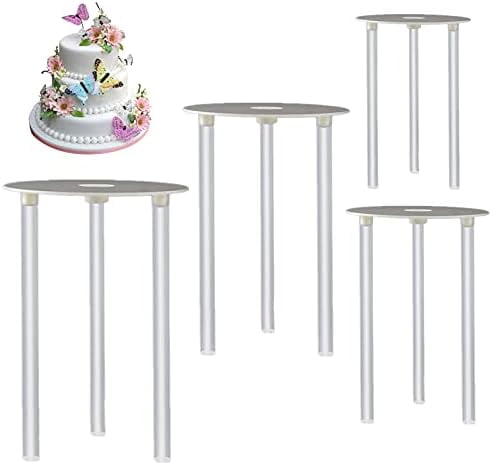 Cake Tier Supports,4 Pcs Reusable 9/12/16/20cm Cake Boards and 12 Pcs ...