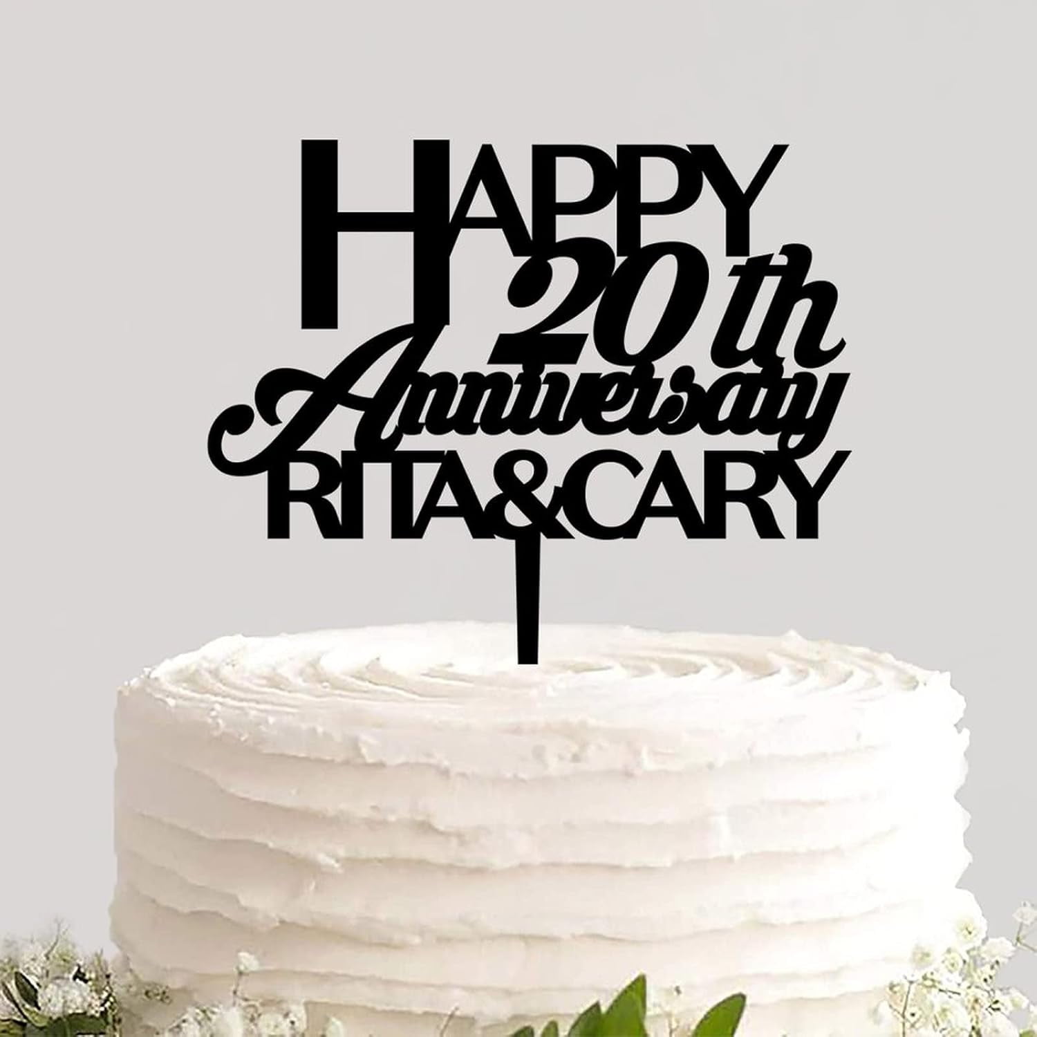 Cake Topper Customized Names Colors Happy 20th Anniversary Double Sided ...