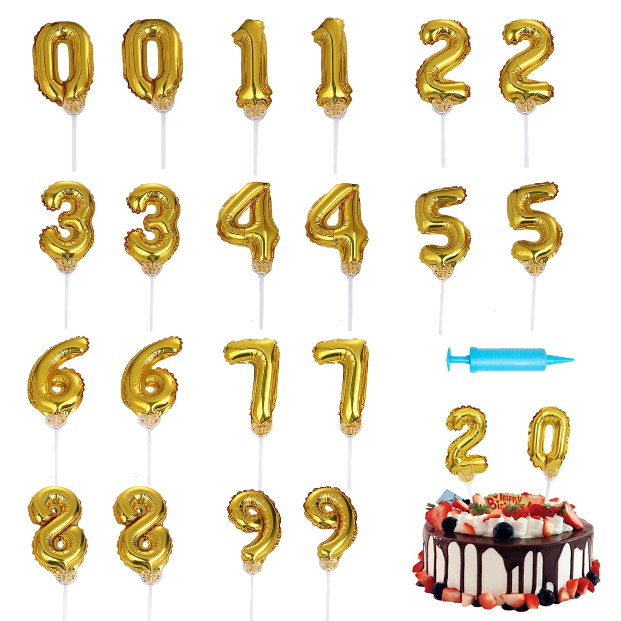 Cake Topper Mini Number Balloon with Mini Balloon Pump for Birthday ...