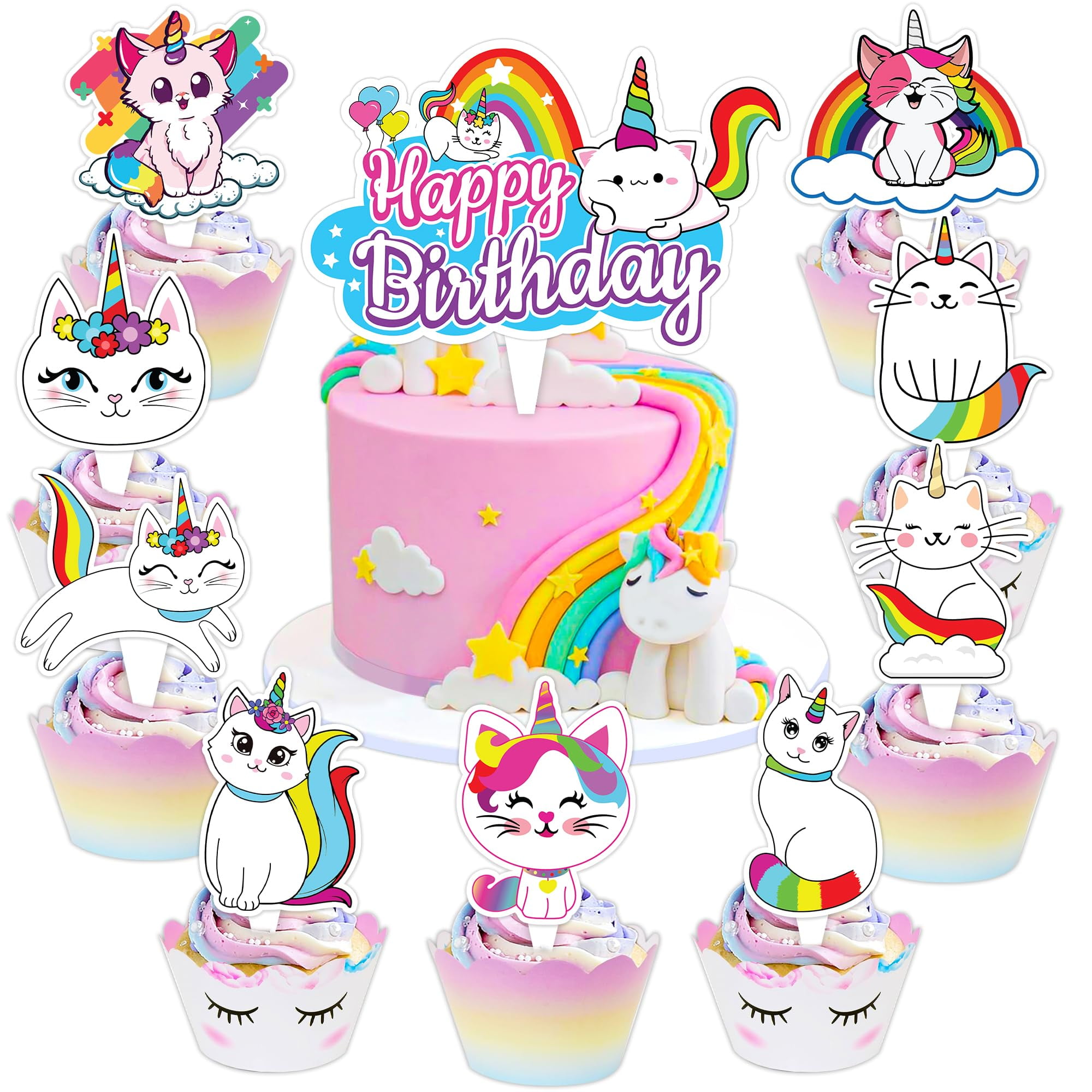 Cake Topper Picks, DHF10 25 PCS Funny Rainbow Cupcake Toppers Cake ...