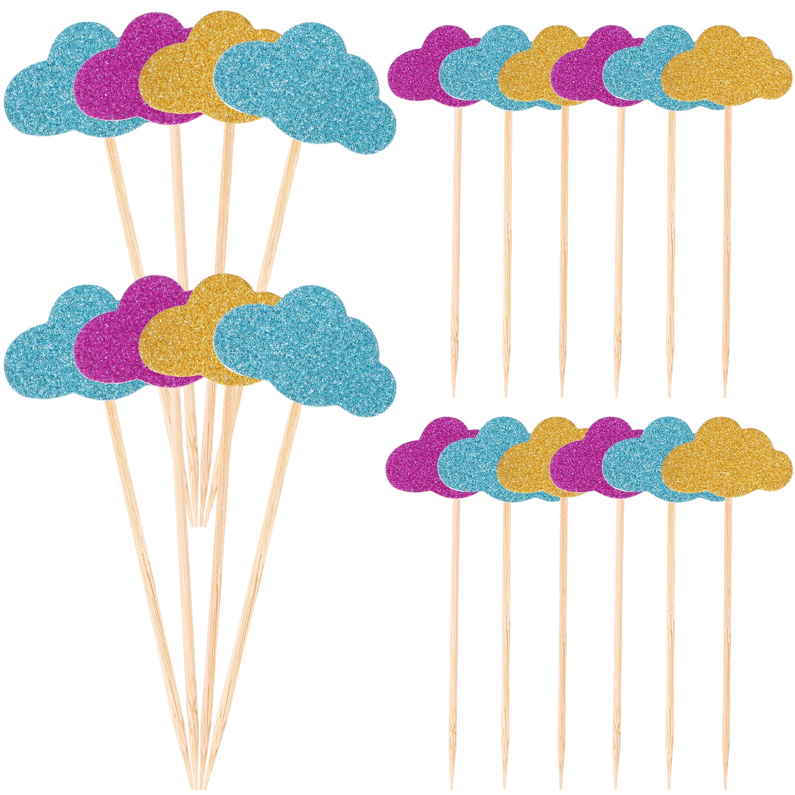 Cake Toppers, 20PCS Clouds Cake Toppers Decorative Glittering Cupcake ...