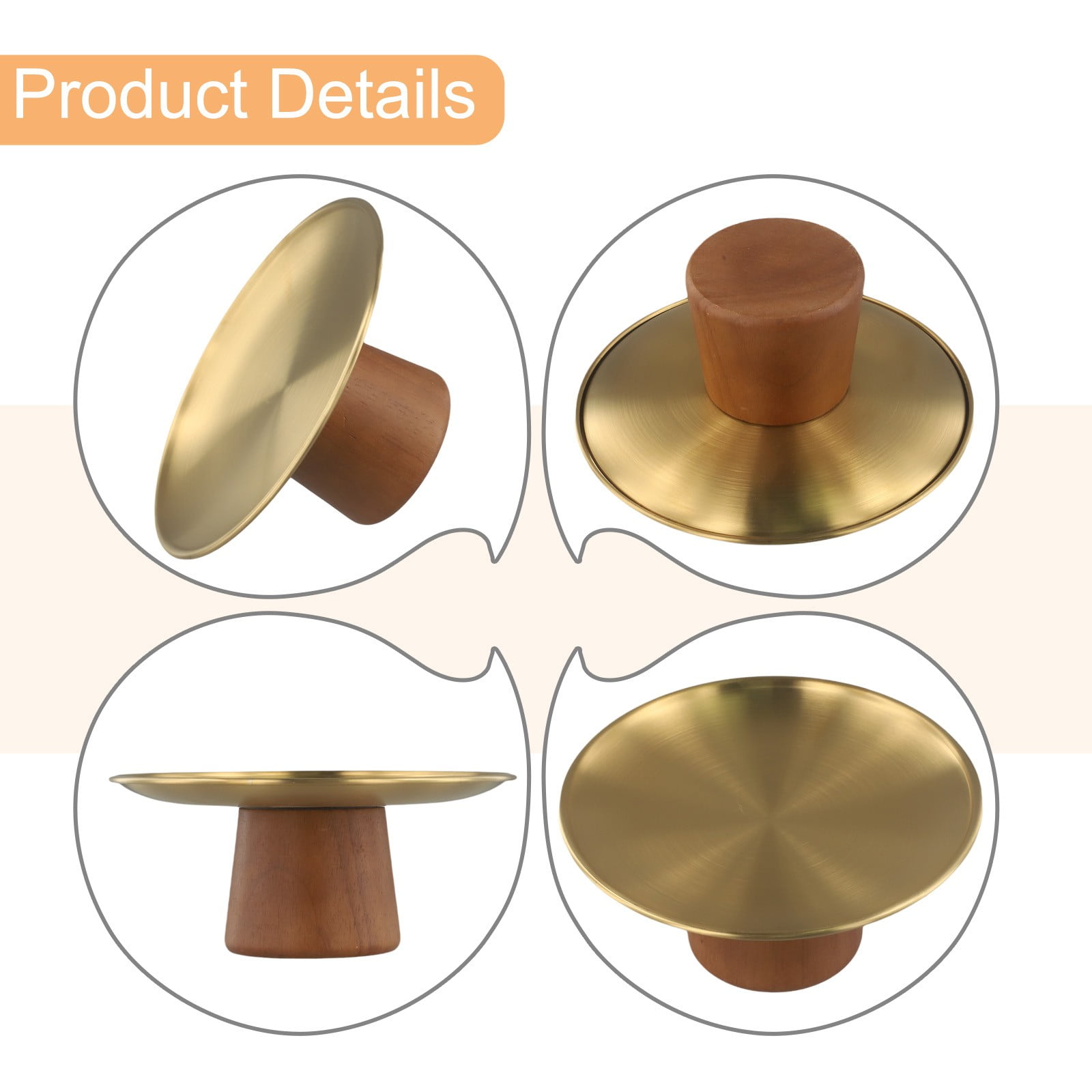 Cake Tray Fruit Display Plate Dessert Pan Wooden Base Stainless Steel ...