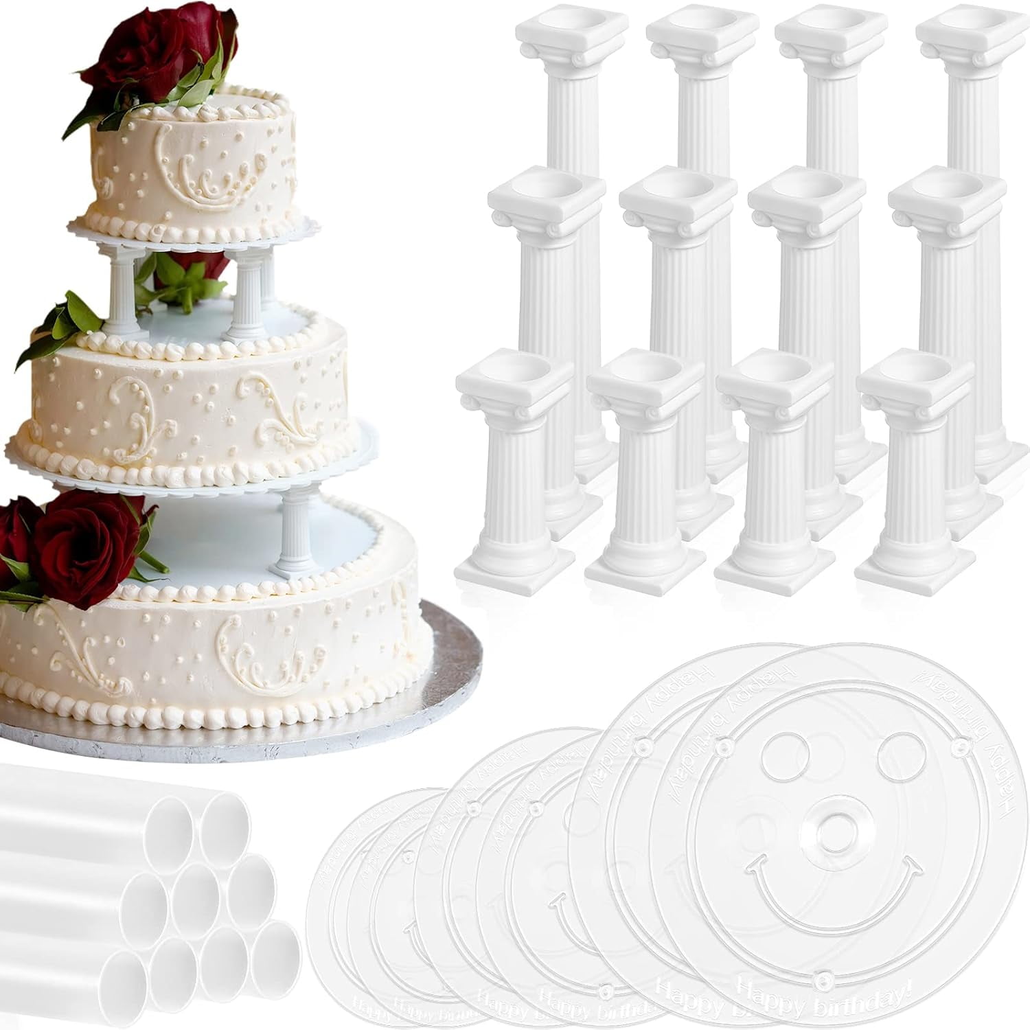 Cake layer stacking kit - includes 12 Roman columns (3 sizes), 6 cake ...