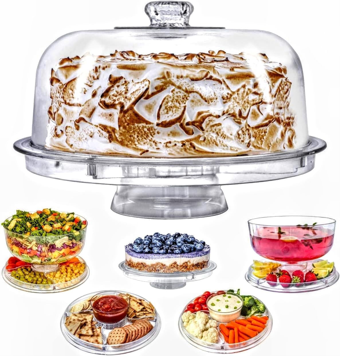 Cake stand with dome cover, 6 in 1 multi-purpose, cake stand with lid ...