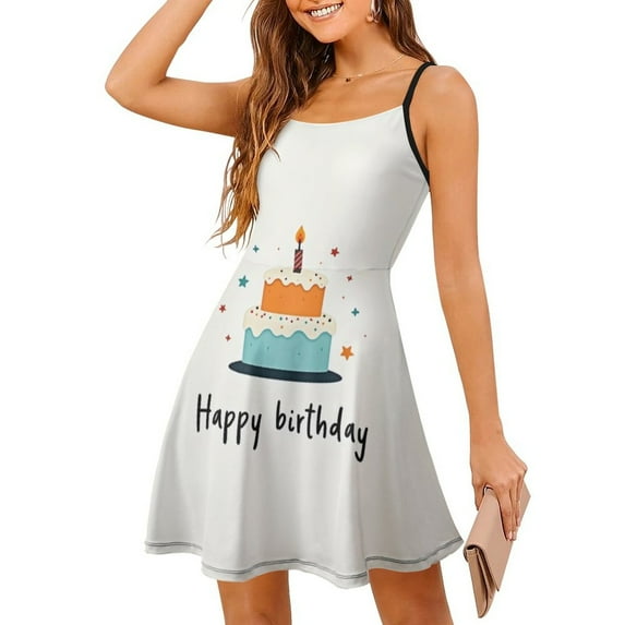 Cake with Burning Candle Sleeveless Dresses Slip Dress Women's Dresses ...
